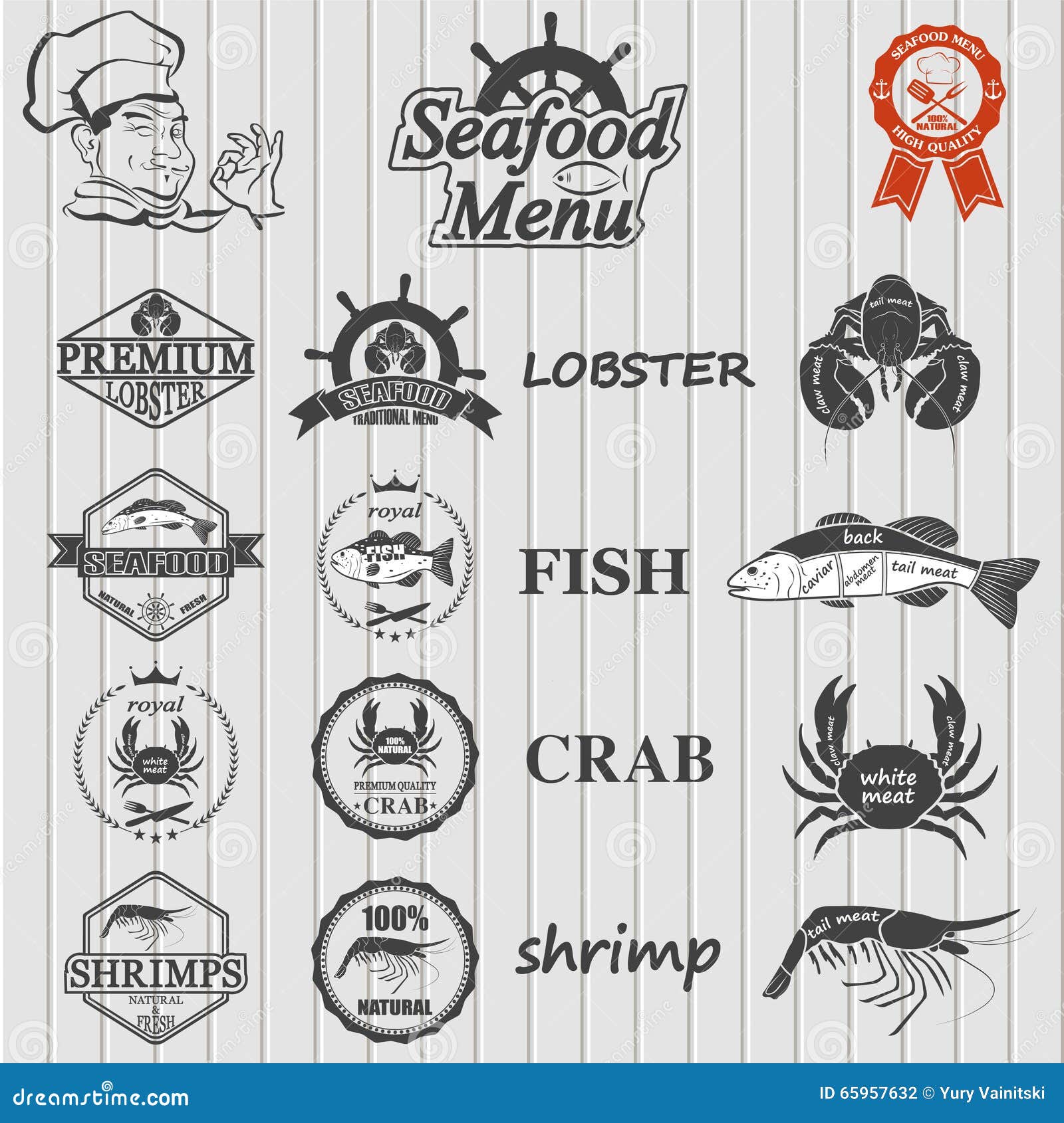 Set of Seafood Labels and Signs Stock Vector - Illustration of oyster ...