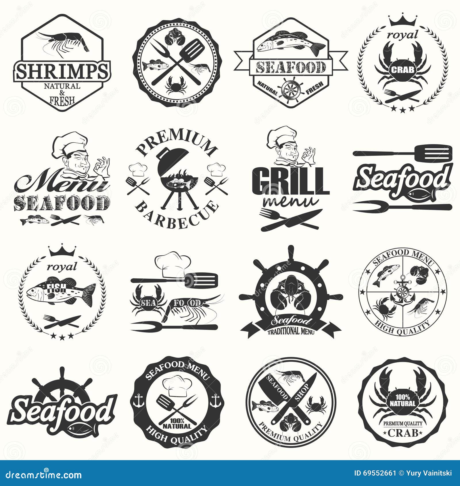 Set of Seafood Labels and Signs Stock Vector - Illustration of market ...