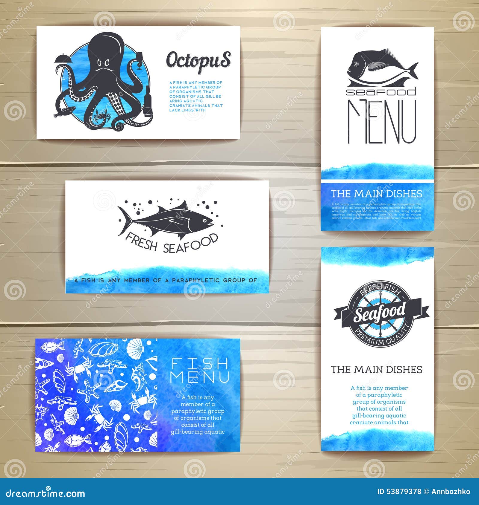 Seafood Cards Vector Template Set. Hand Drawn Vector Illustrations ...