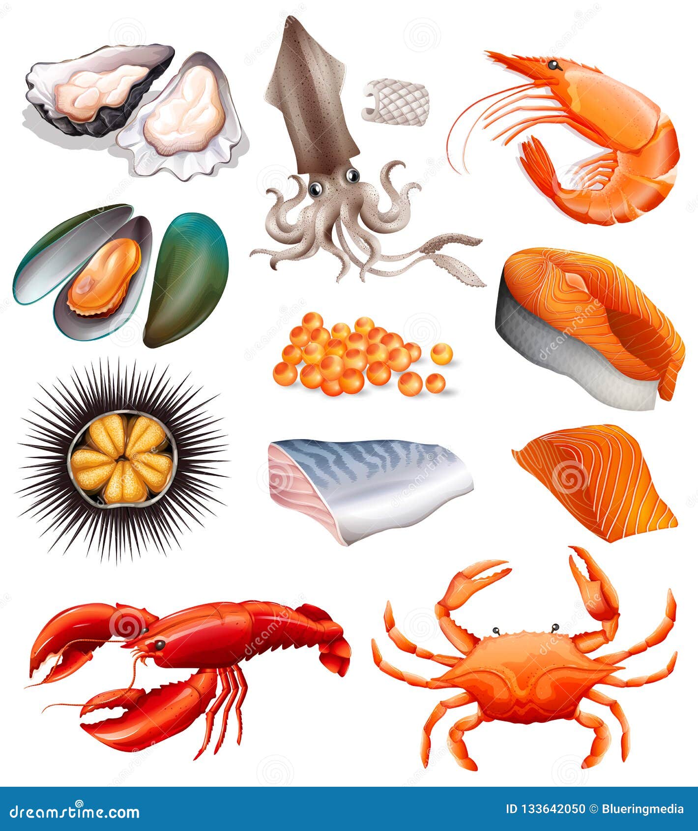 Set of Seafood on White Background Stock Vector - Illustration of crab ... Set of Seafood on White Background Stock Vector - Illustration of crab ...