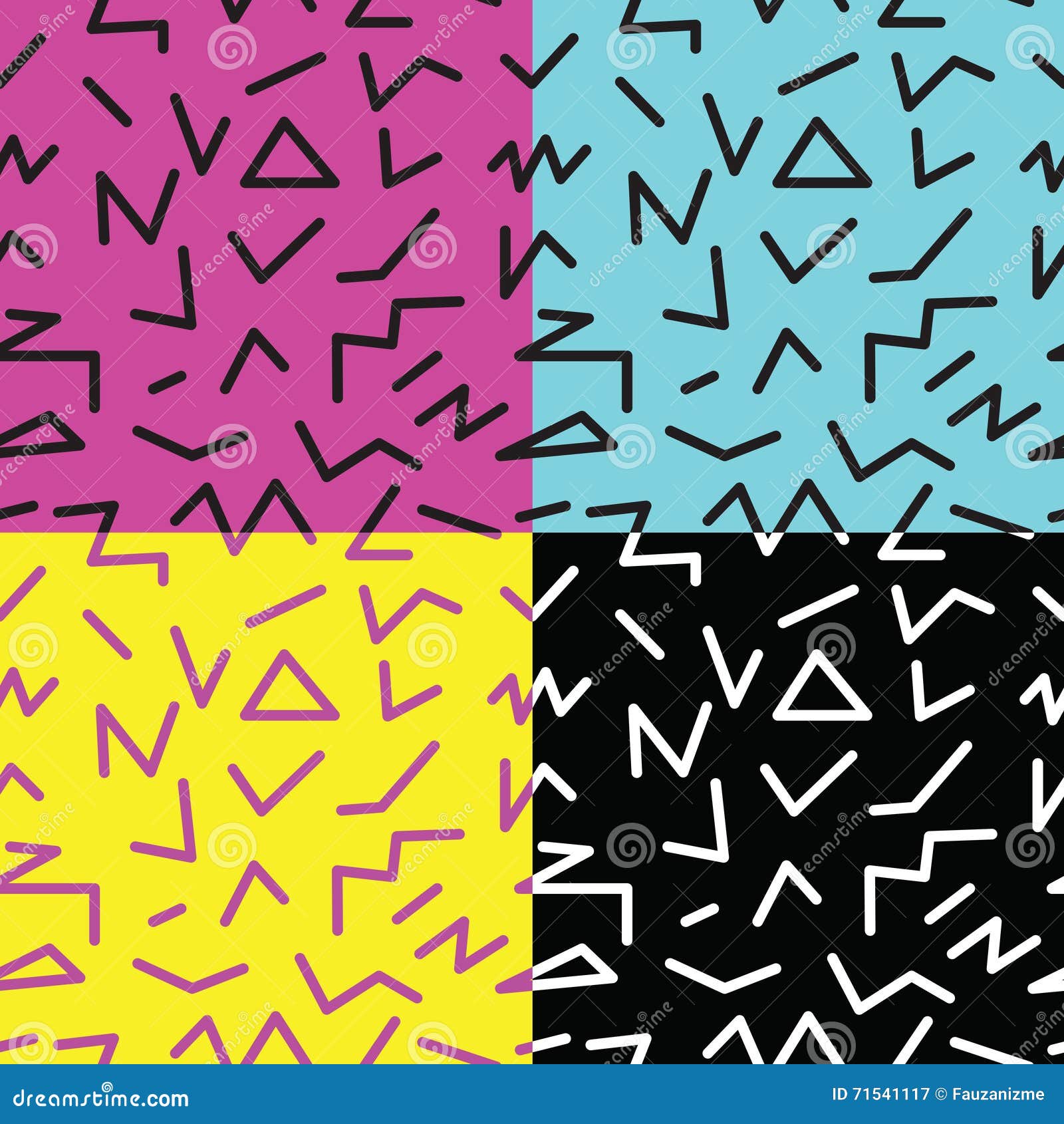 Set of Seamless Abstract Geometric Pattern in Retro Memphis Style Stock ...