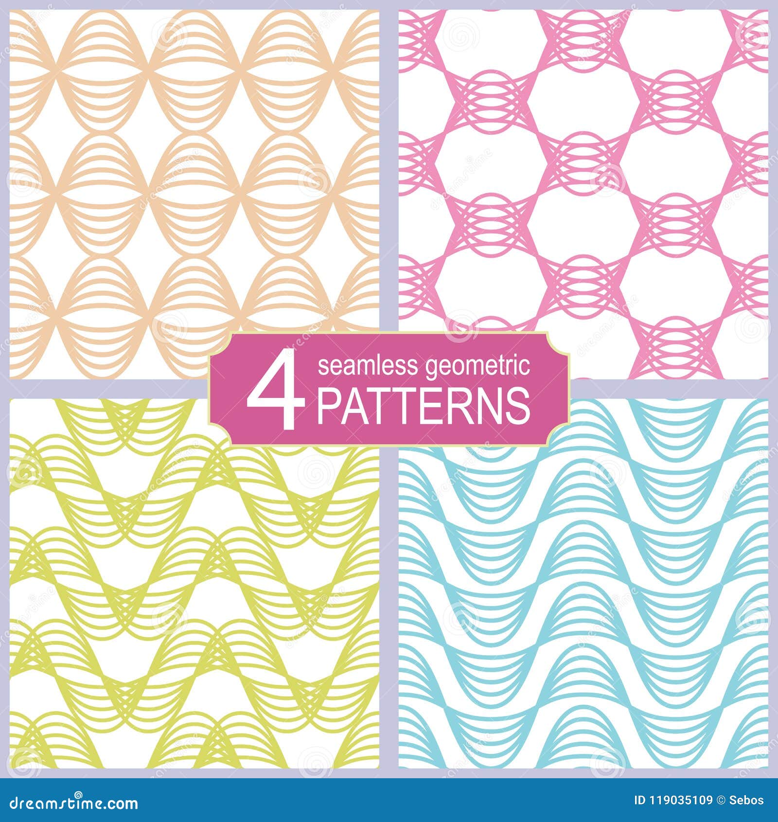 Set of Seamless Abstract Wave Lines Vector Patterns. Vintage Fashion ...