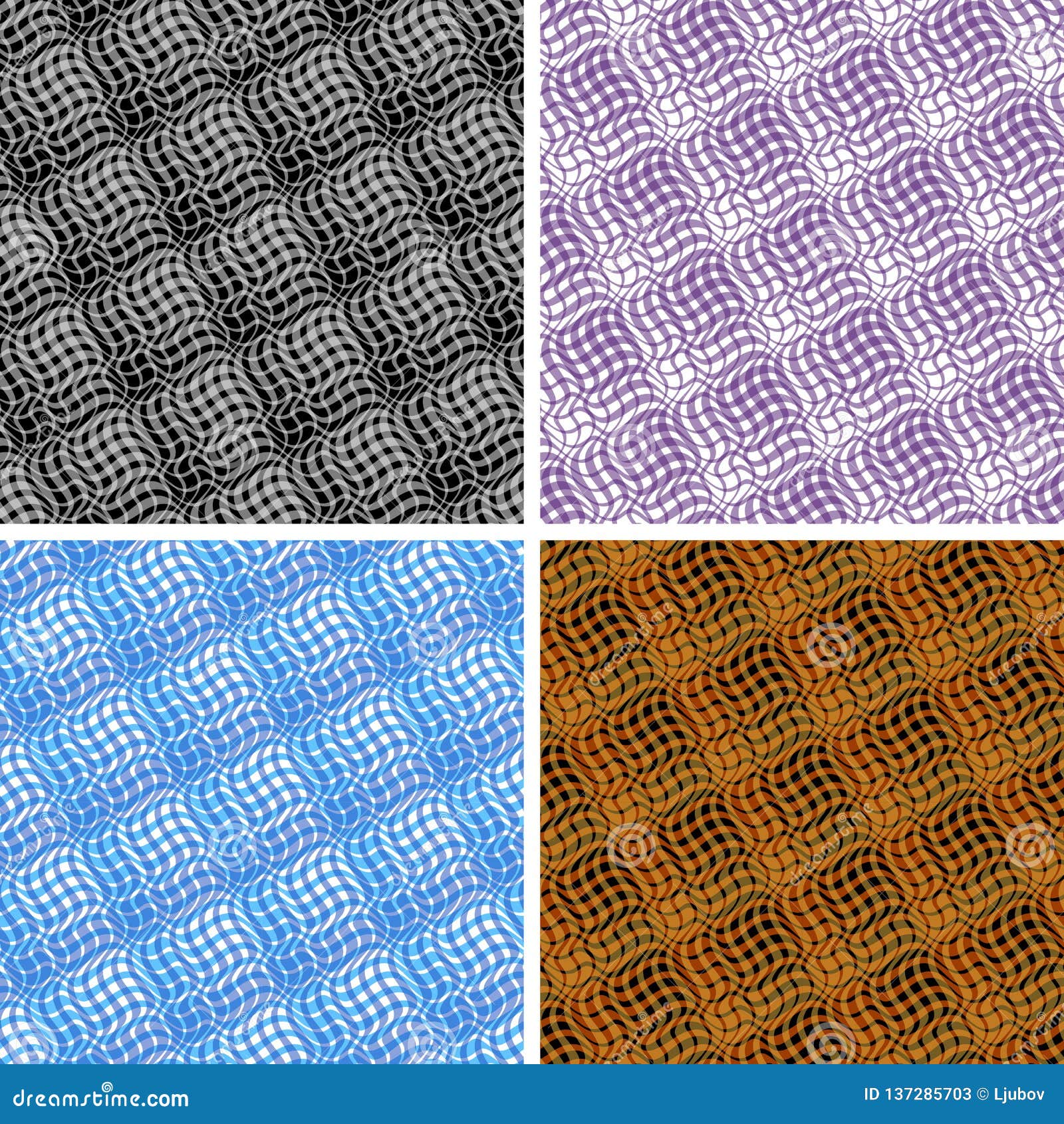 Set of Seamless Anti-stress Waves Checkered Patterns in Vector. Print ...