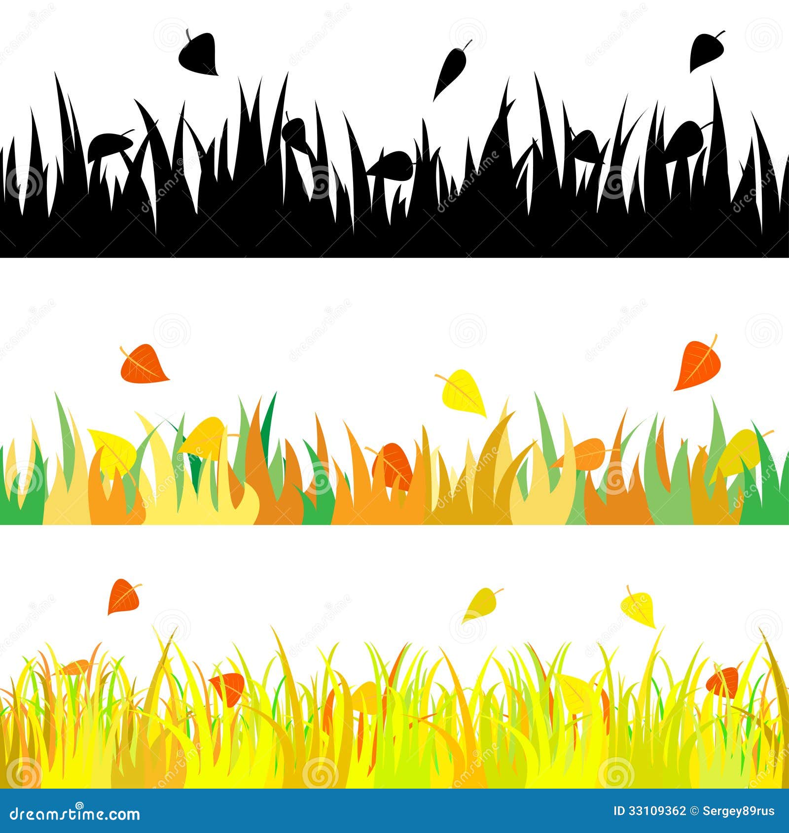 The Set Seamless Of Autumn Grass. Stock Vector - Illustration of orange ...
