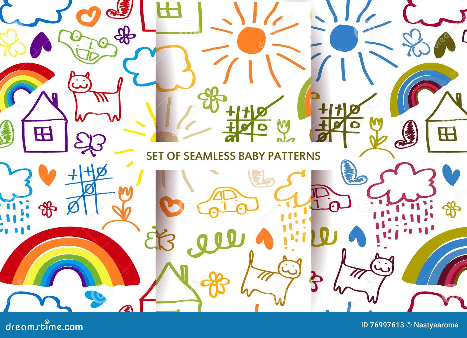 Set Seamless Baby Patterns. Stock Vector - Illustration of bulb, baby ...