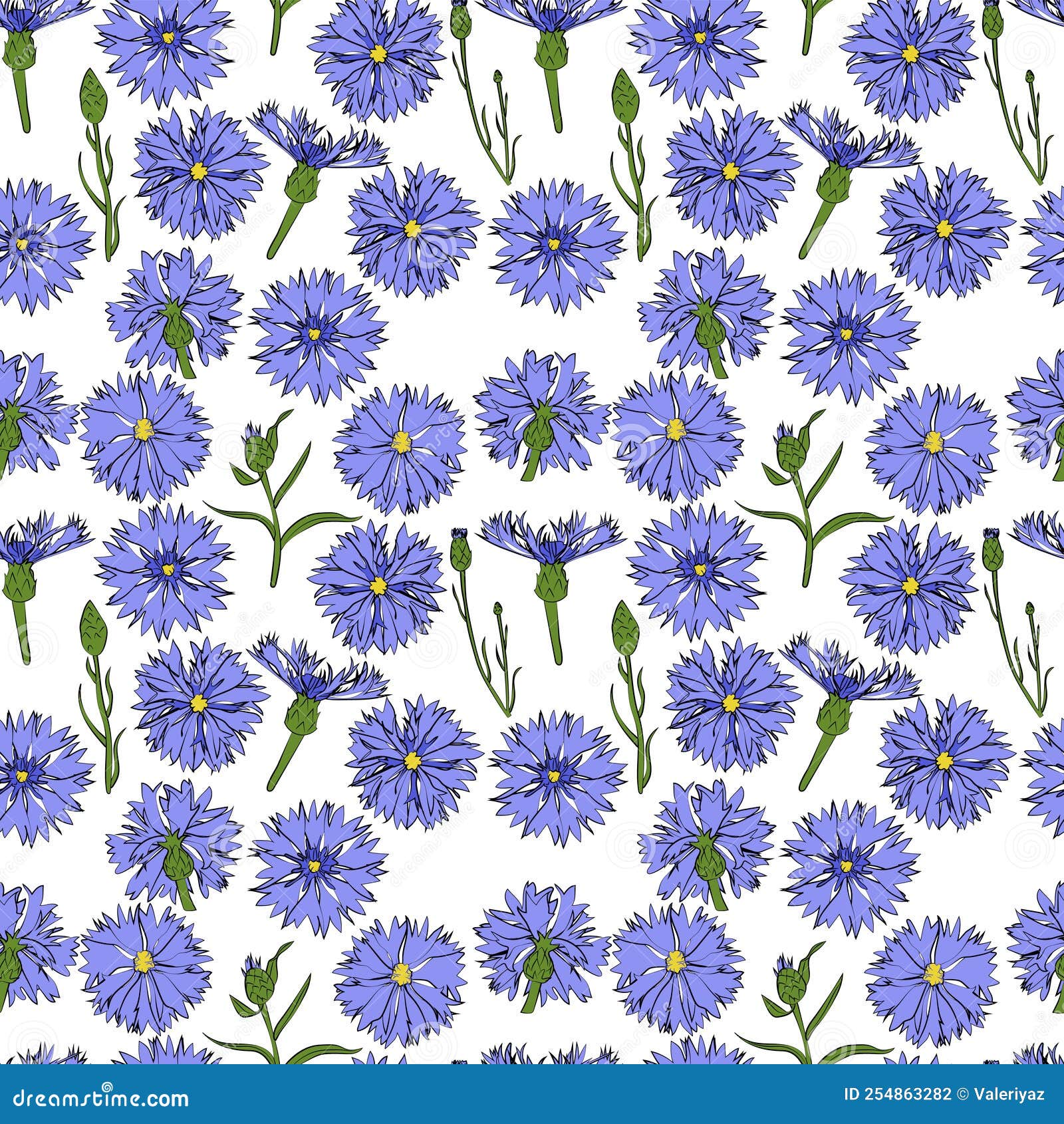 A Set of Seamless Background with Cornflowers. Vector Graphics ...