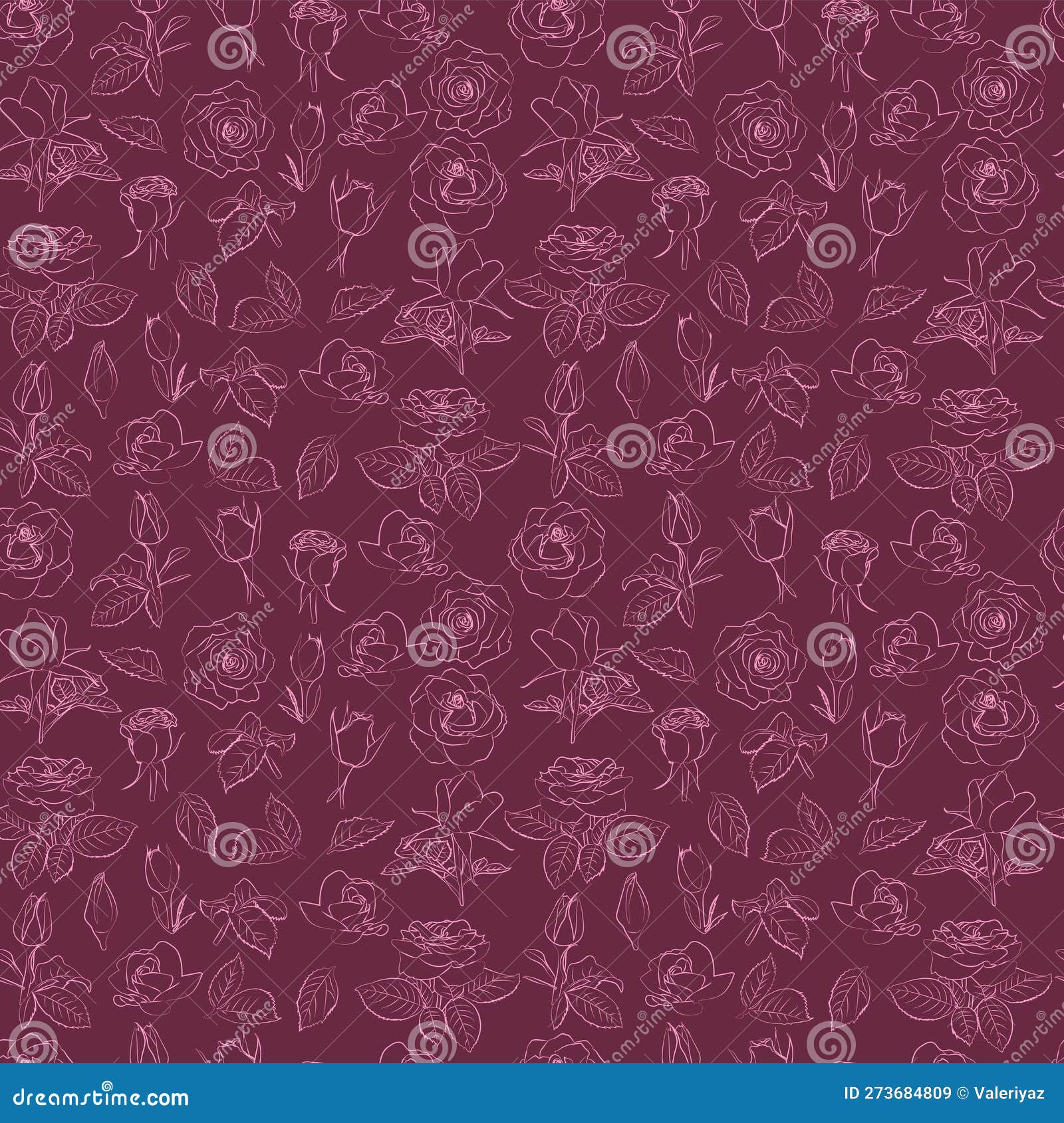 A Set of Seamless Background with Roses. Line Drawing and White Contour ...