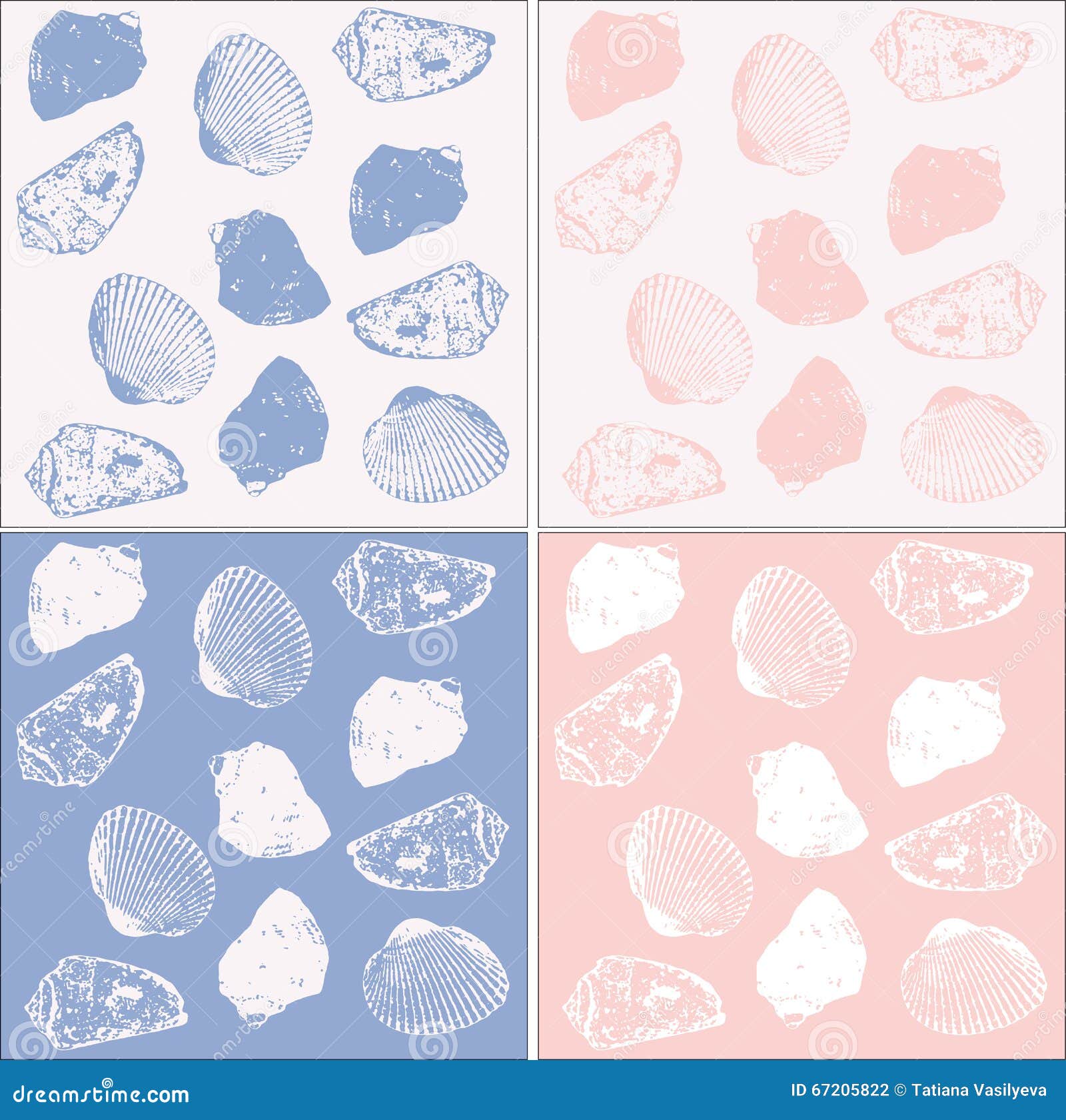 Set of 4 Seamless Backgrounds with Shell. Stock Illustration ...