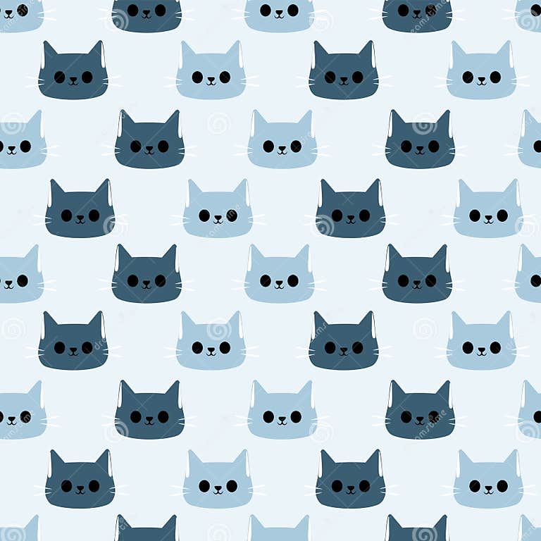 A Set of Seamless Backgrounds, Stylized Cat Heads in Two Colors ...