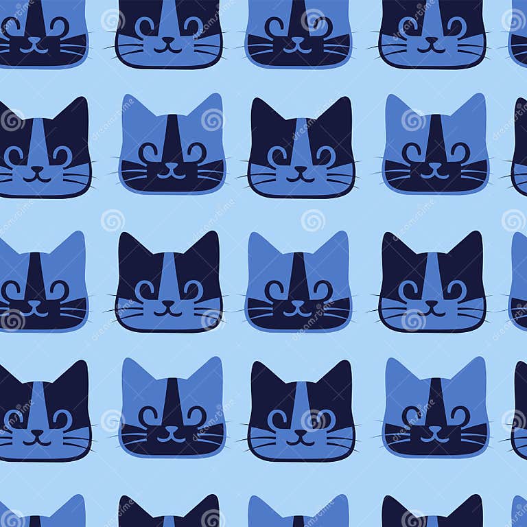 A Set of Seamless Backgrounds, Stylized Cat Heads in Two Colors ...