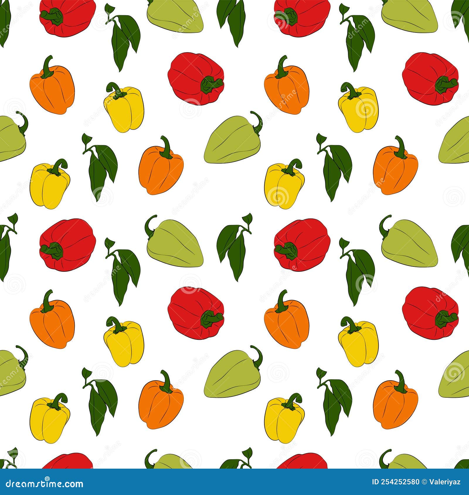 A Set of Seamless Backgrounds with Sweet Peppers, Leaves and Flowers ...