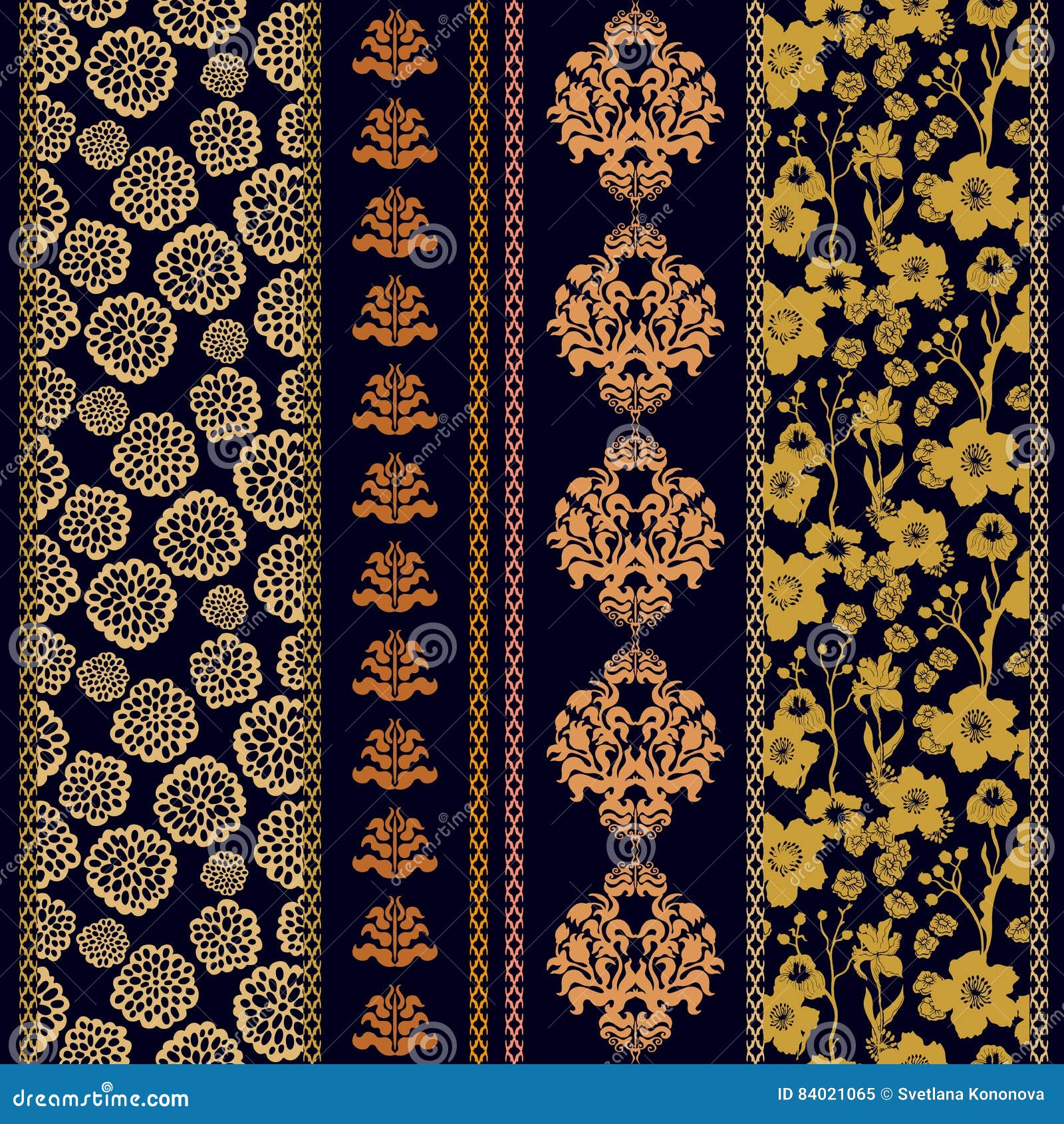 Set Of Seamless Batik Borders With Bohemian Elements Stock Vector