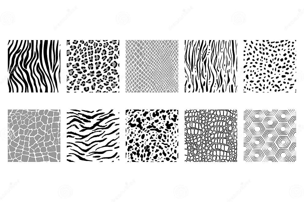 Set of Seamless Black and White Animal Patterns Stock Illustration ...