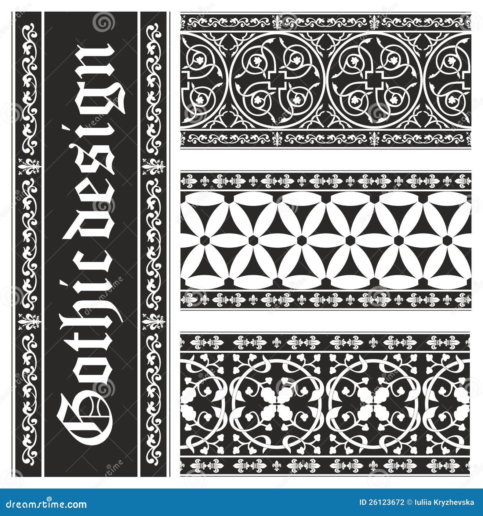 Set of Seamless Black-and-white Gothic Ornaments Stock Vector ... Set of Seamless Black-and-white Gothic Ornaments Stock Vector ...