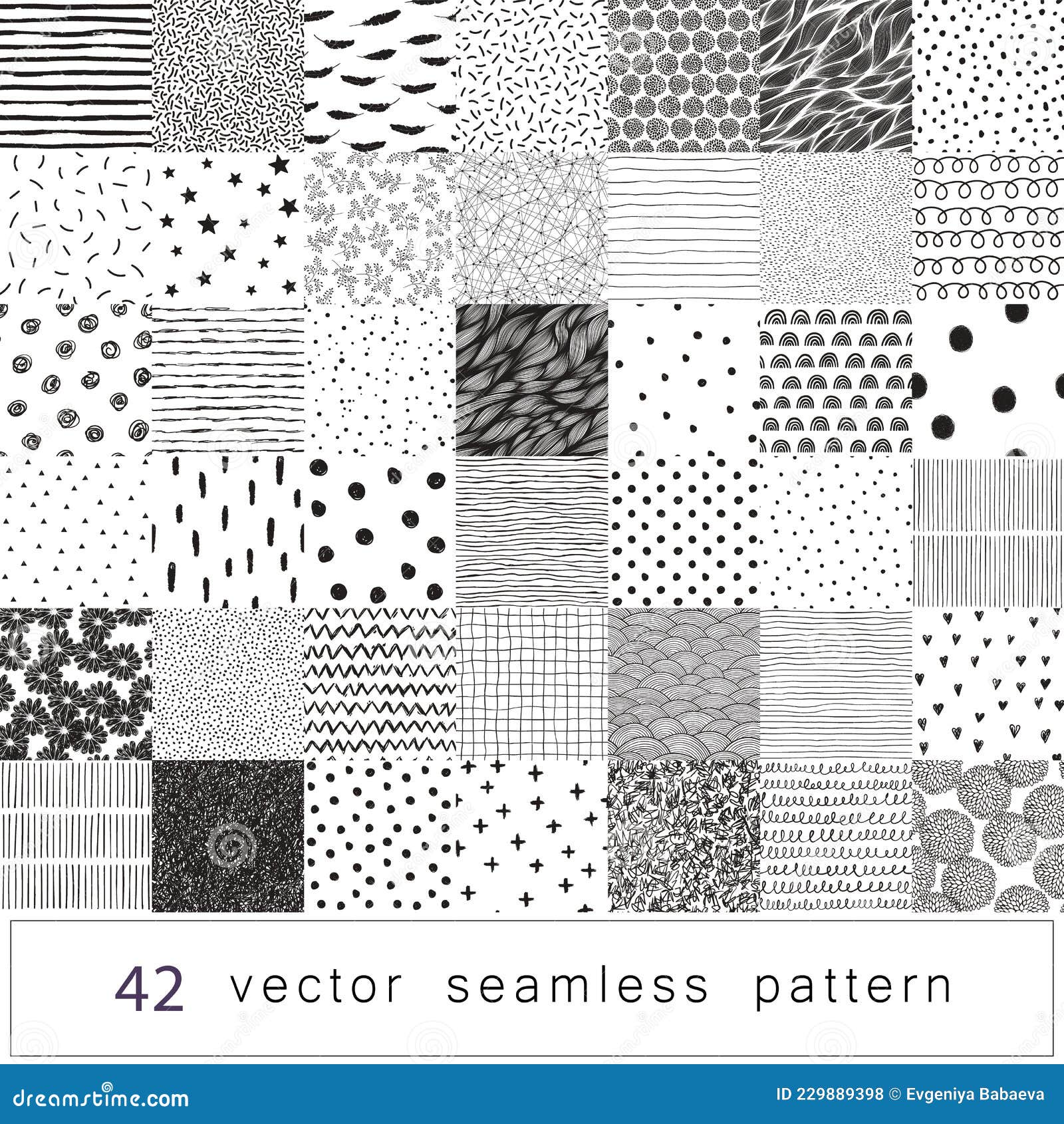 Set of Seamless Black and White Hand Drawn Patterns. Stock Vector ...