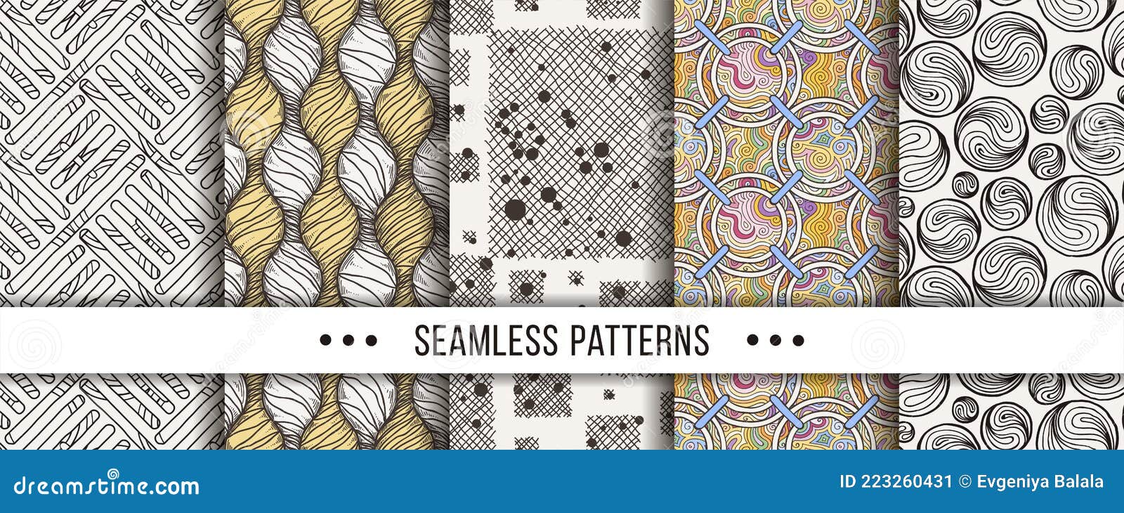 Set of Seamless Boho Patterns with Hand-drawn Elements Texture ...