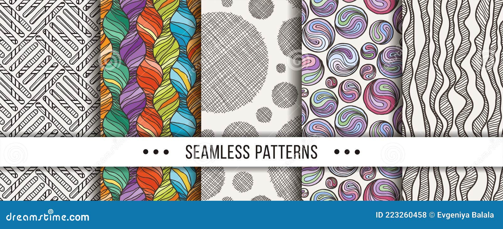 Set of Seamless Boho Patterns with Hand-drawn Elements Texture ...