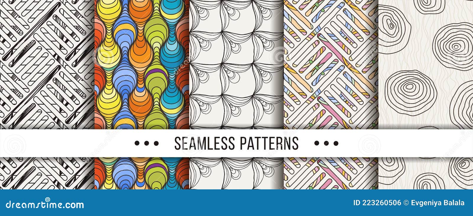 Set of Seamless Boho Patterns with Hand-drawn Elements Texture ...