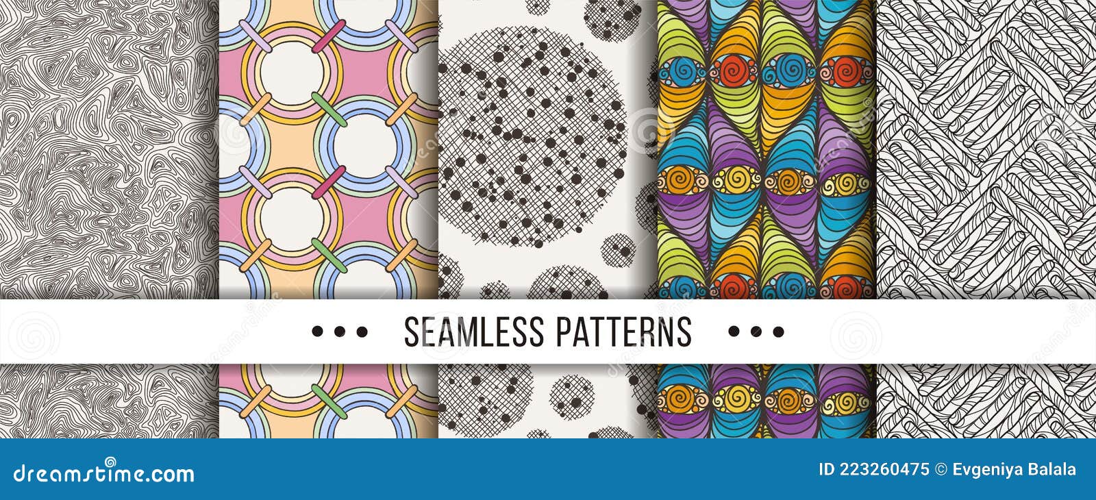 Set of Seamless Boho Patterns with Hand-drawn Elements Texture ...