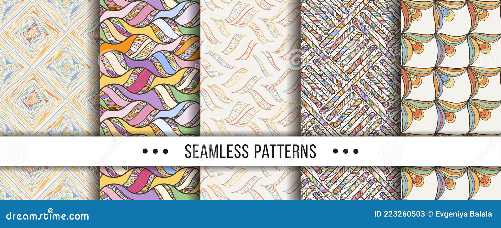 Set of Seamless Boho Patterns with Hand-drawn Elements Texture ...