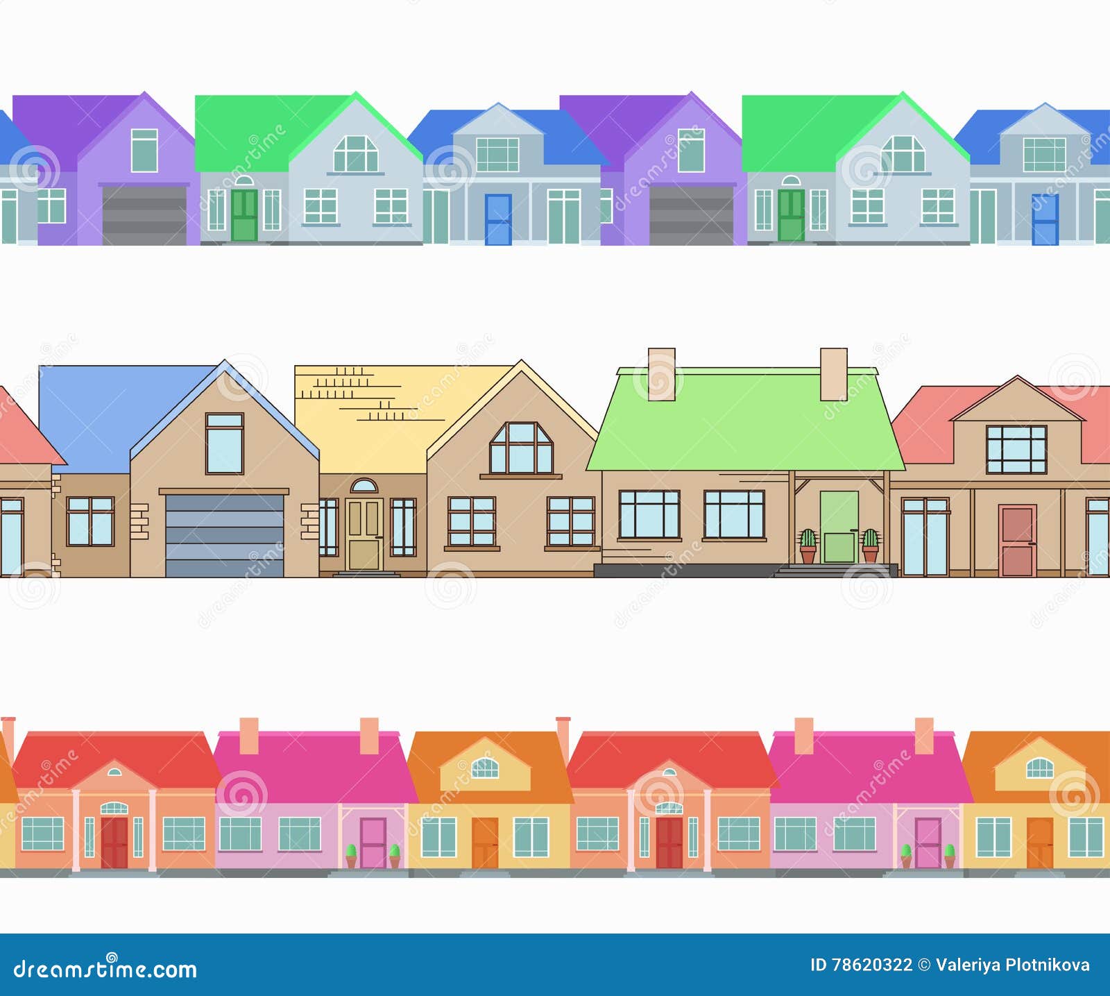Set of Seamless Borders with Country Houses. Stock Vector ...