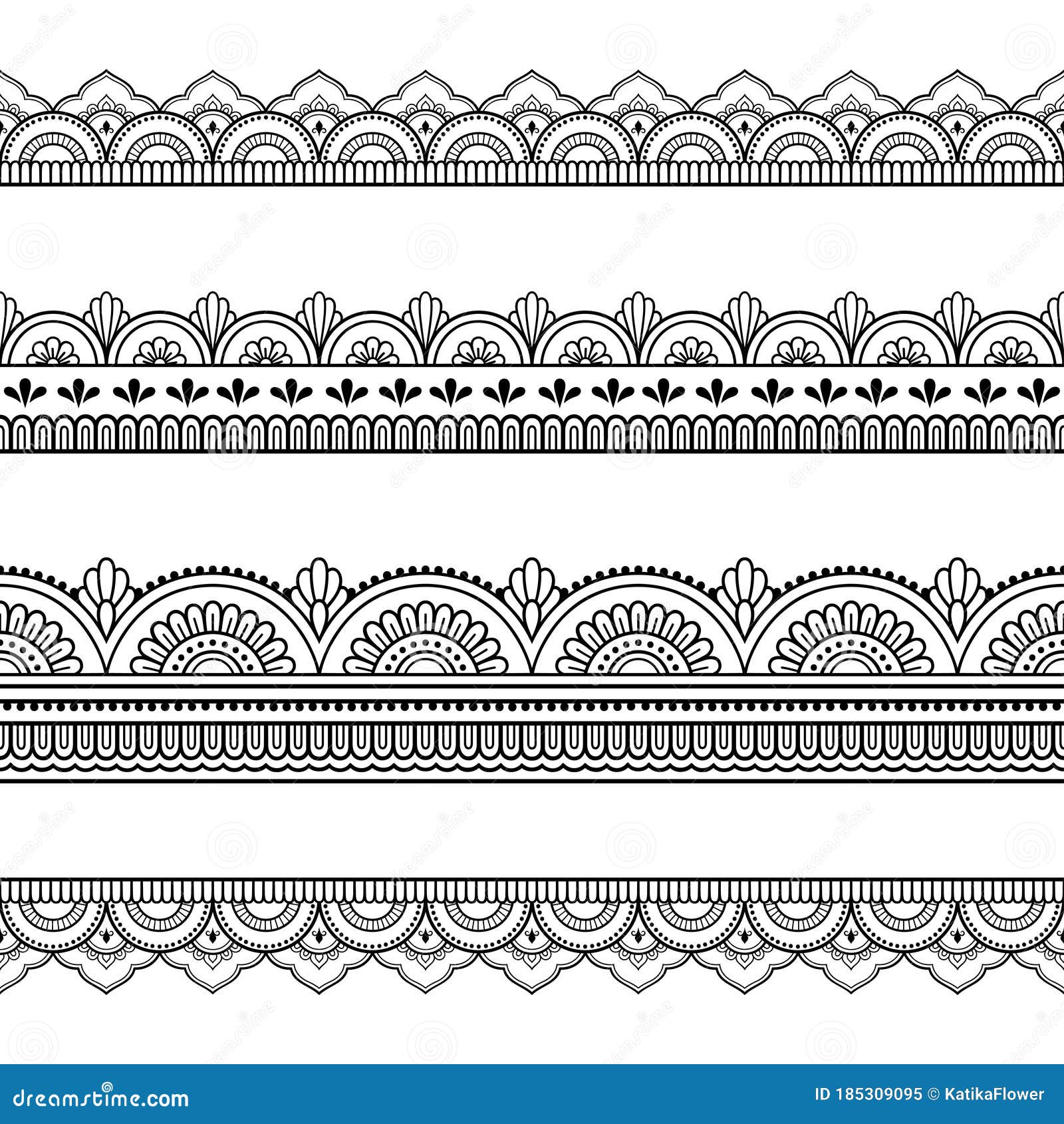 Set of Seamless Borders for Design and Application of Henna. Mehndi ...