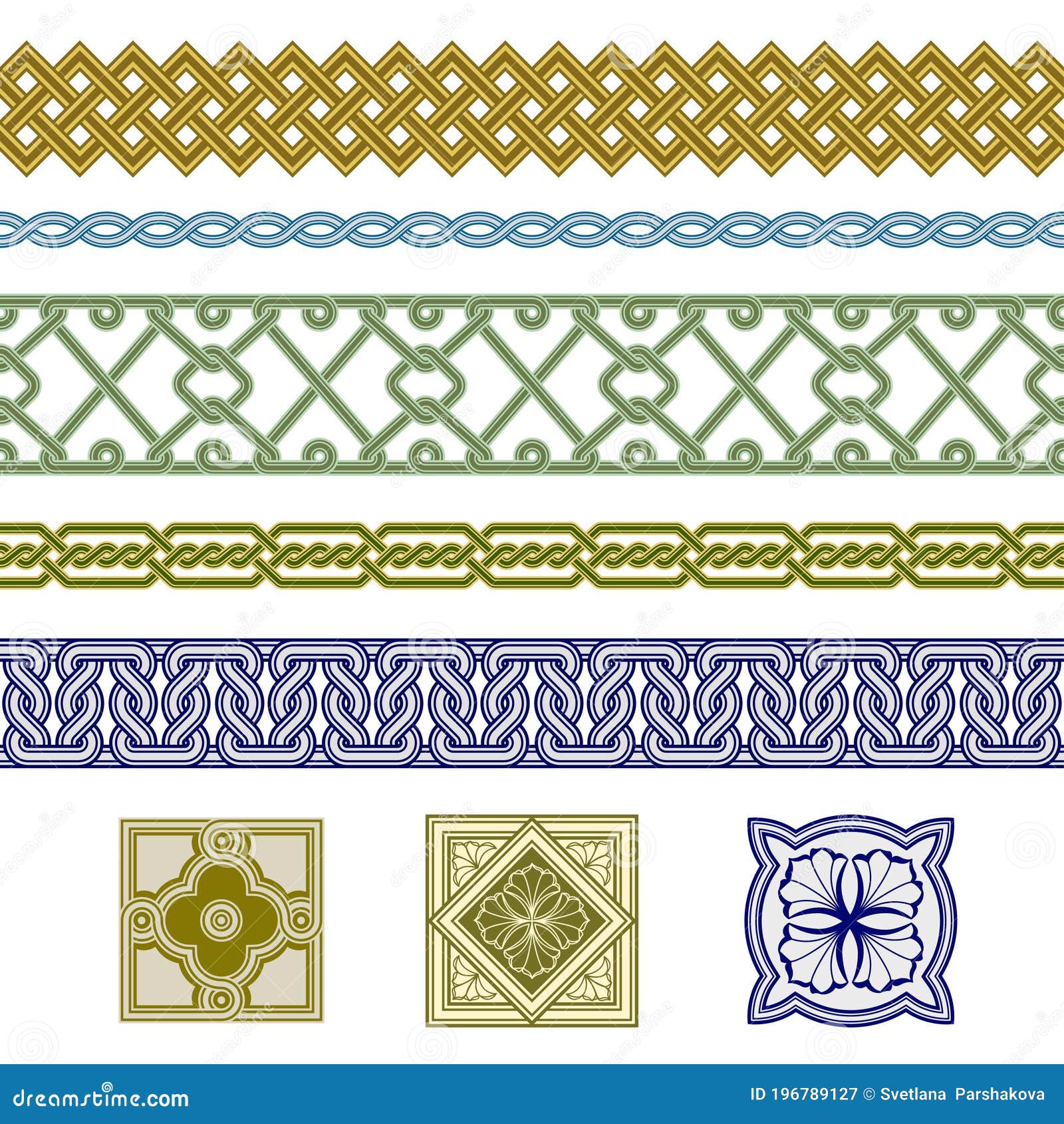 Set of Seamless Borders and Floral Corner Elements. Stock Vector ...