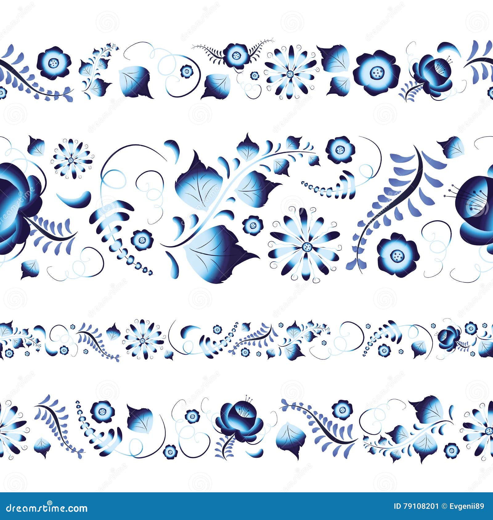 Set of Seamless Borders with Russian Traditional Gzhel Pattern Stock ...