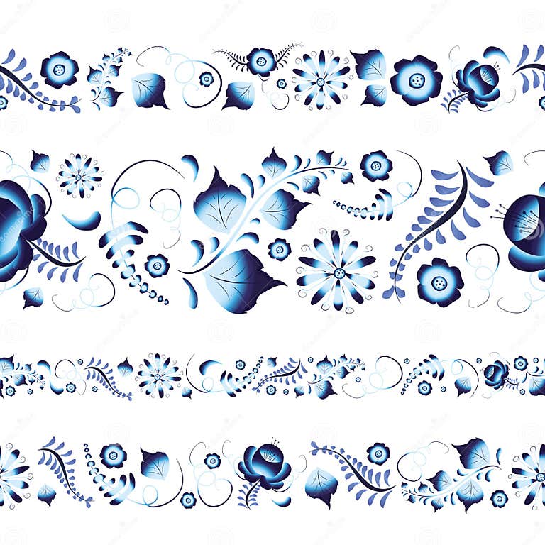 Set of Seamless Borders with Russian Traditional Gzhel Pattern Stock ...