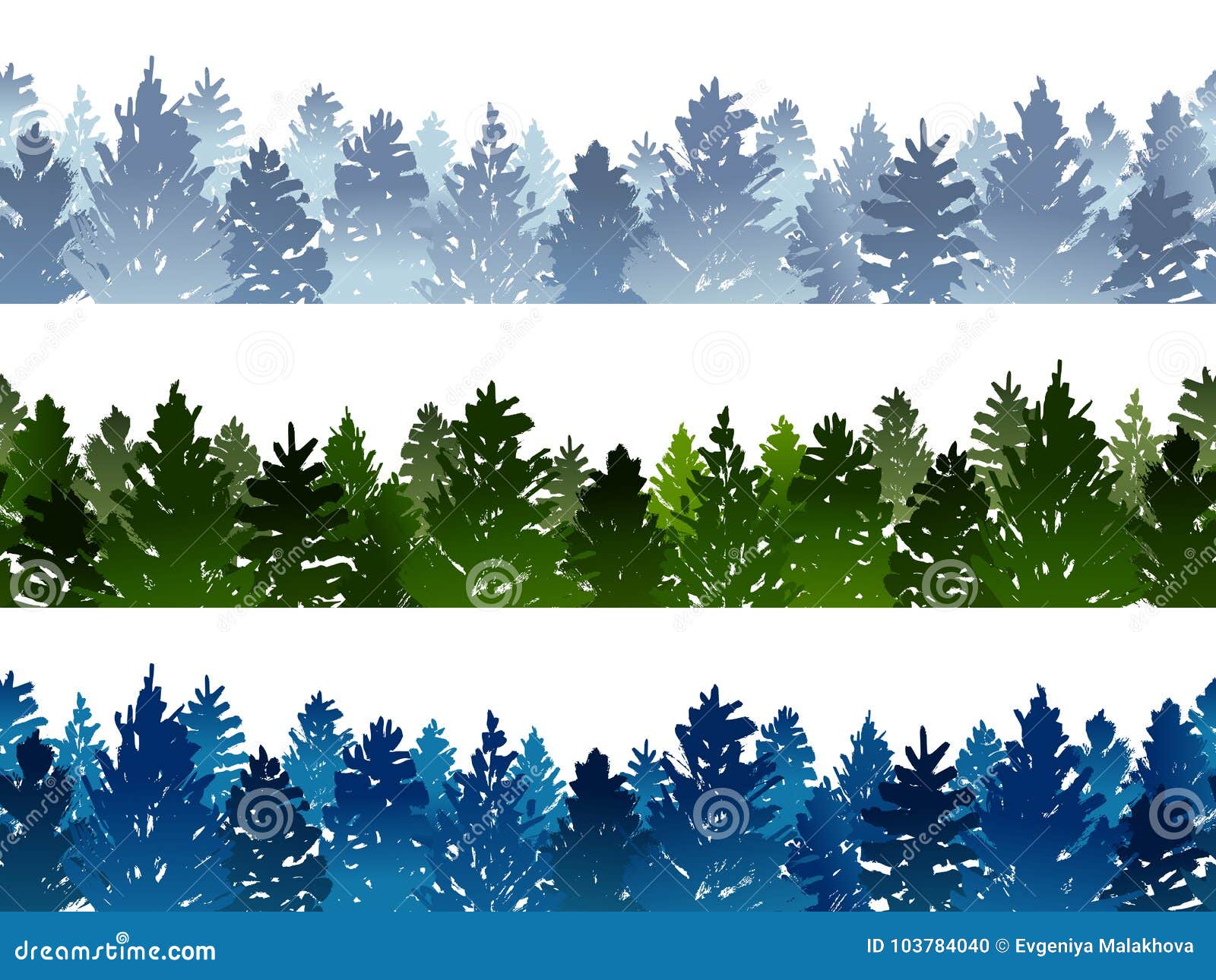 Set of Seamless Borders with Trees Stock Vector - Illustration of ...