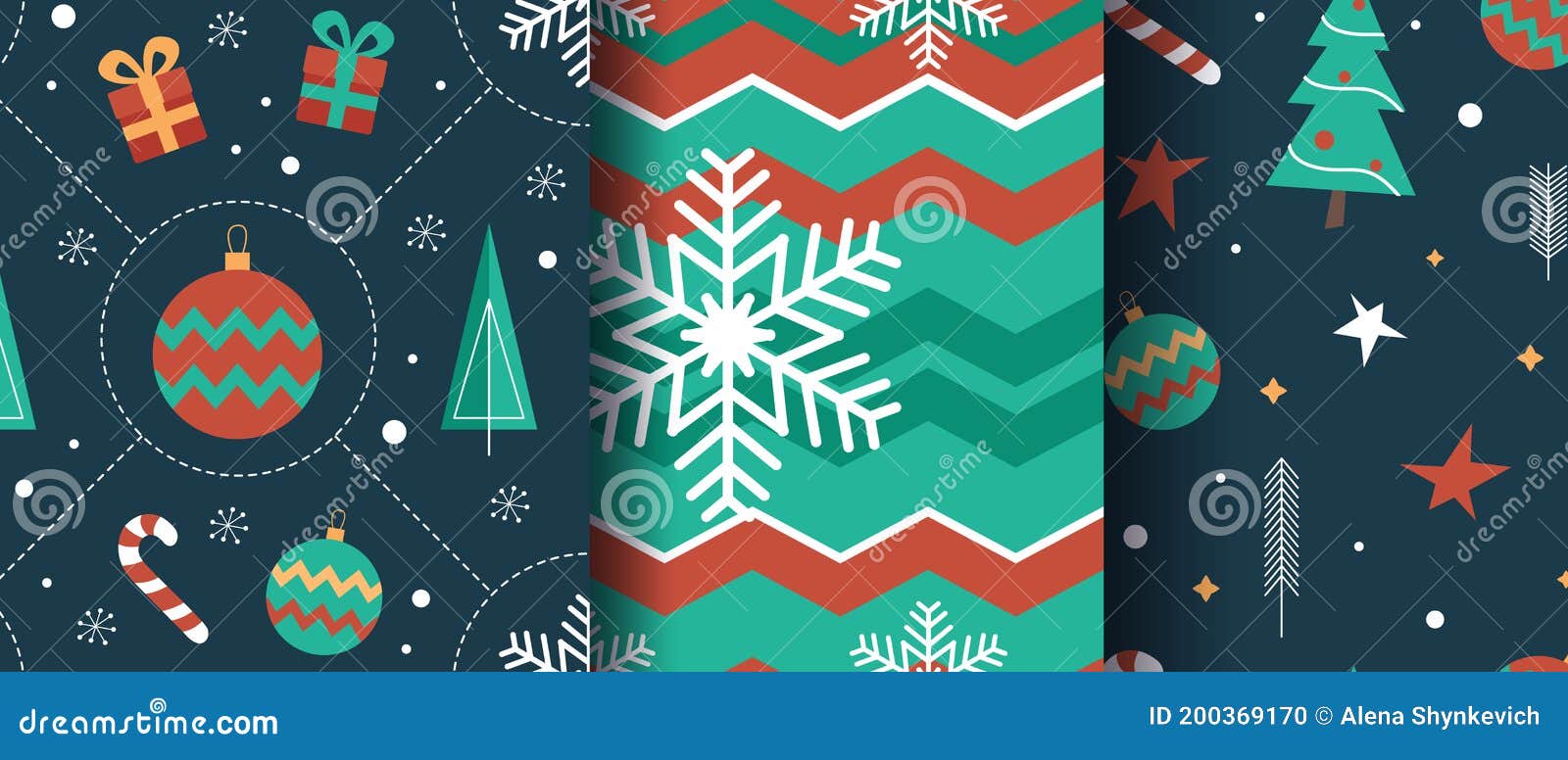 Set of 3 Seamless Bright Fun Christmas Patterns Stock Illustration ...