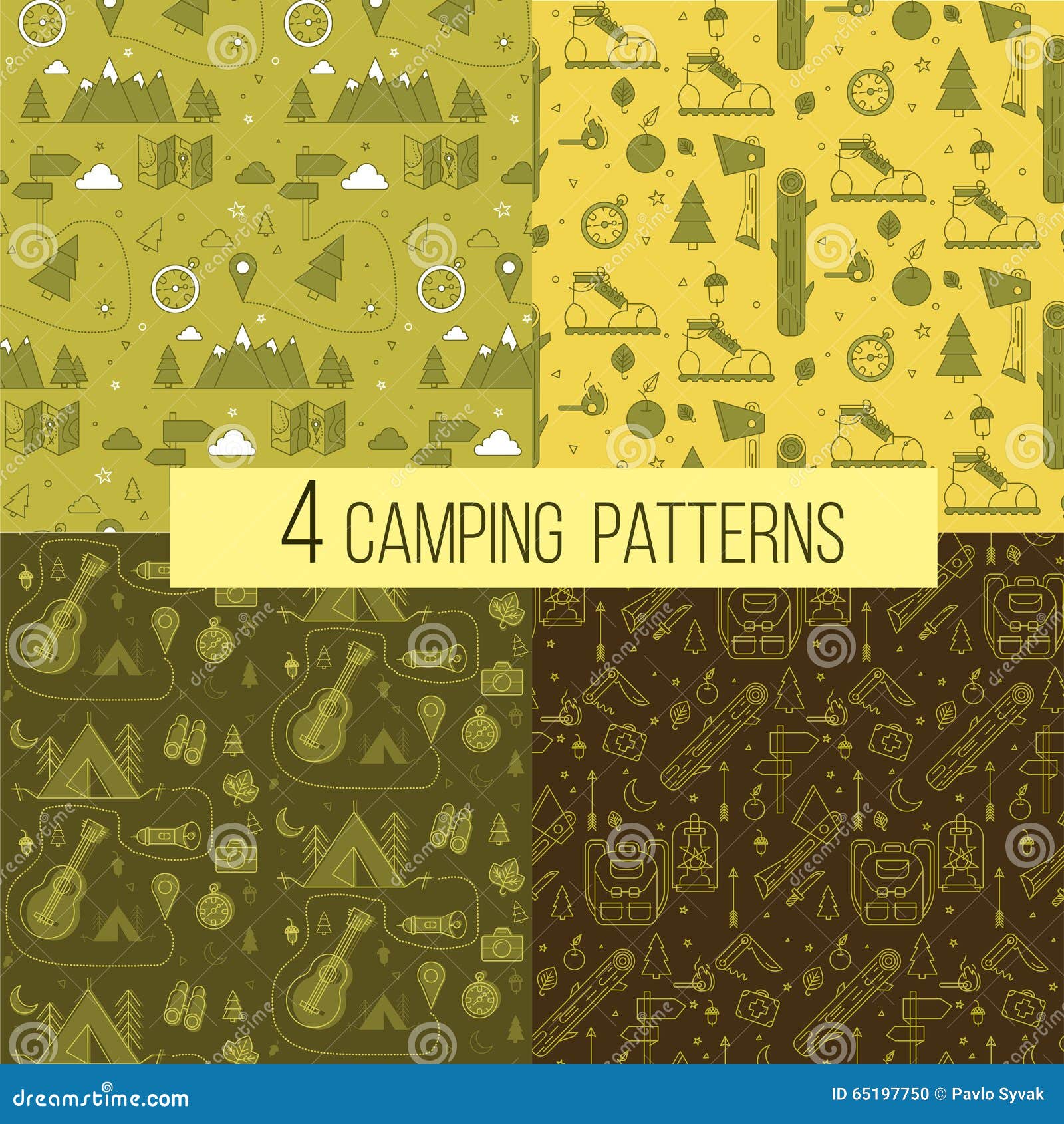 Set of Seamless Camping Patterns Stock Vector - Illustration of green ...