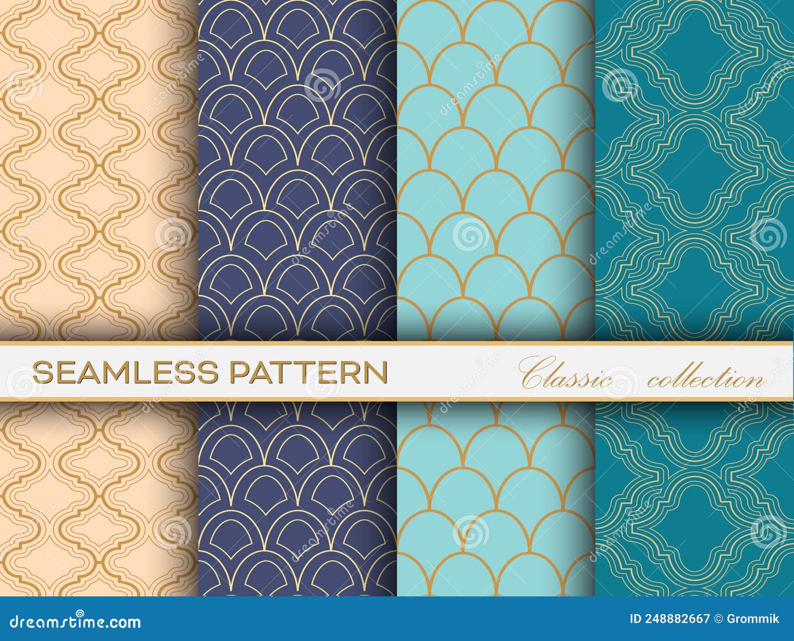 Set of Seamless Classic Patterns of Gold Weaving of Different Color ...