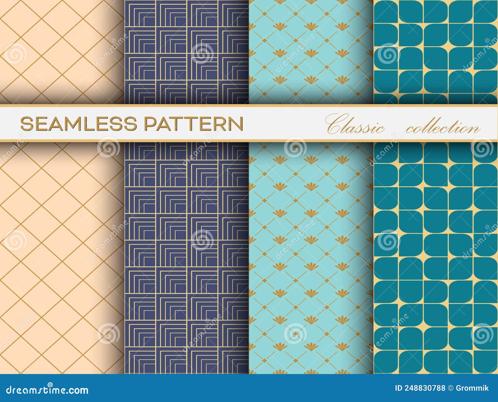 Set of Seamless Classic Patterns of Gold Weaving of Different Color ...
