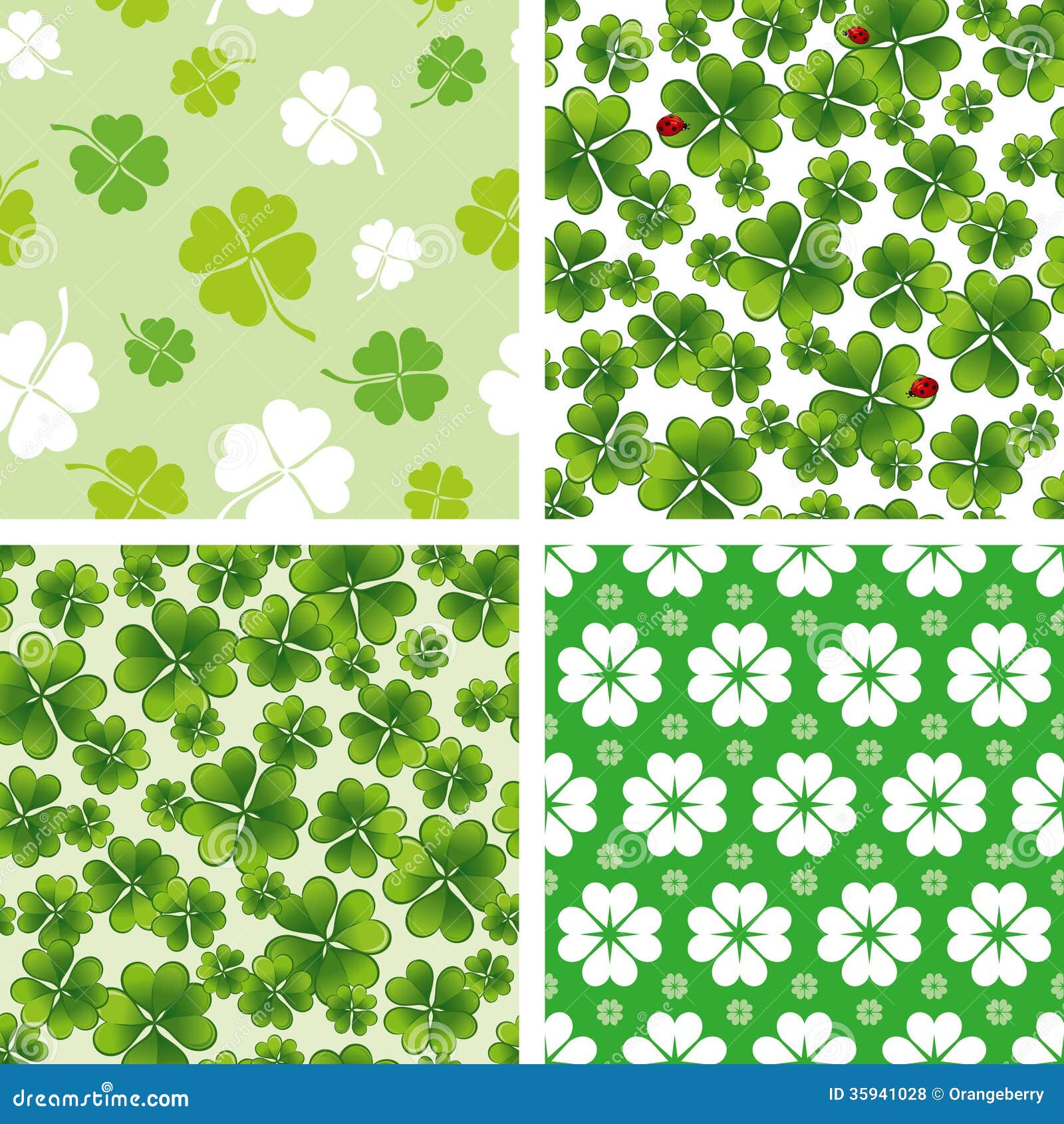 Set of Seamless Clover Patterns Stock Vector - Illustration of leaf ...