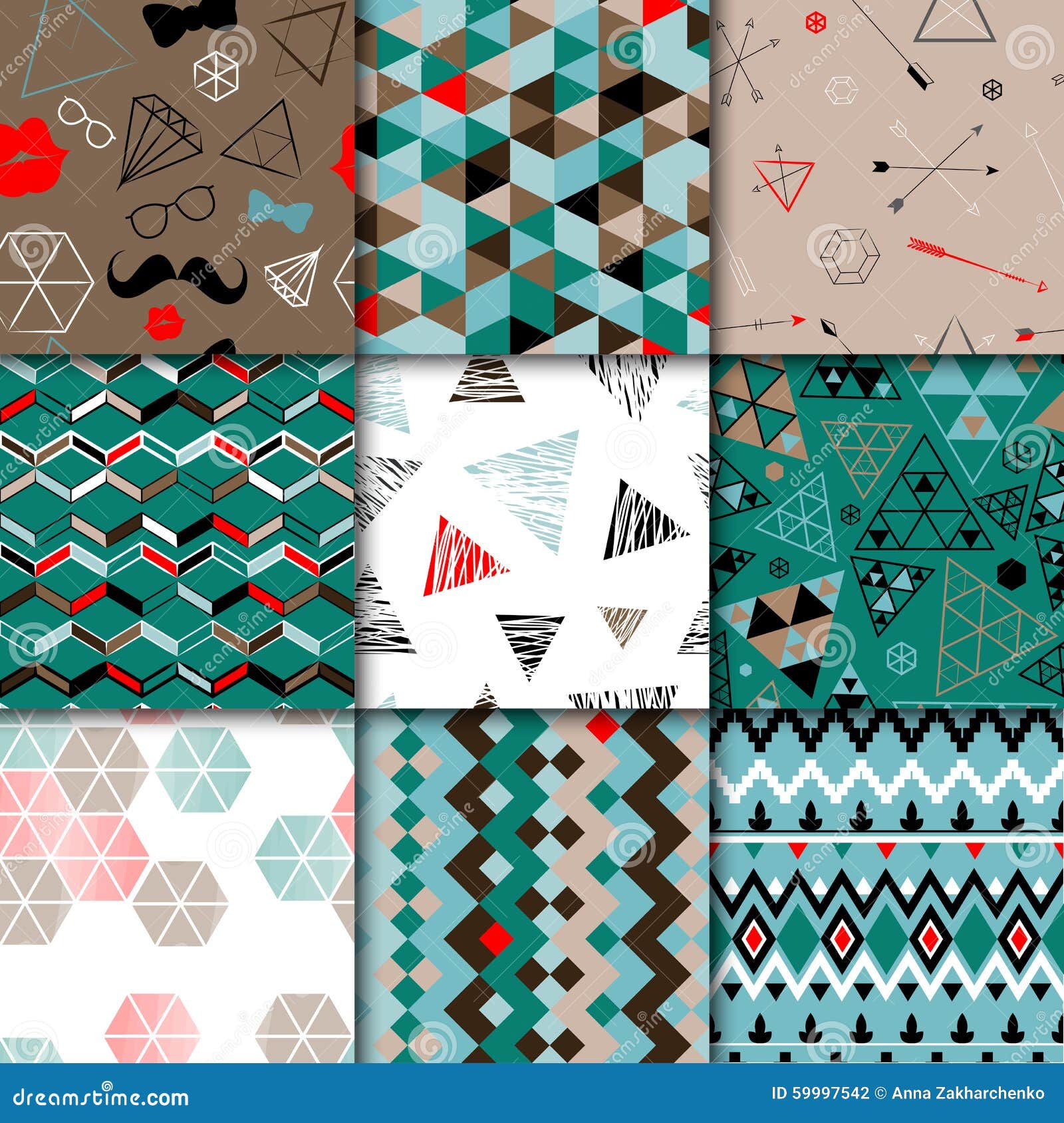 Set of Seamless Colorful Retro Patterns. Hipster Stock Vector ...