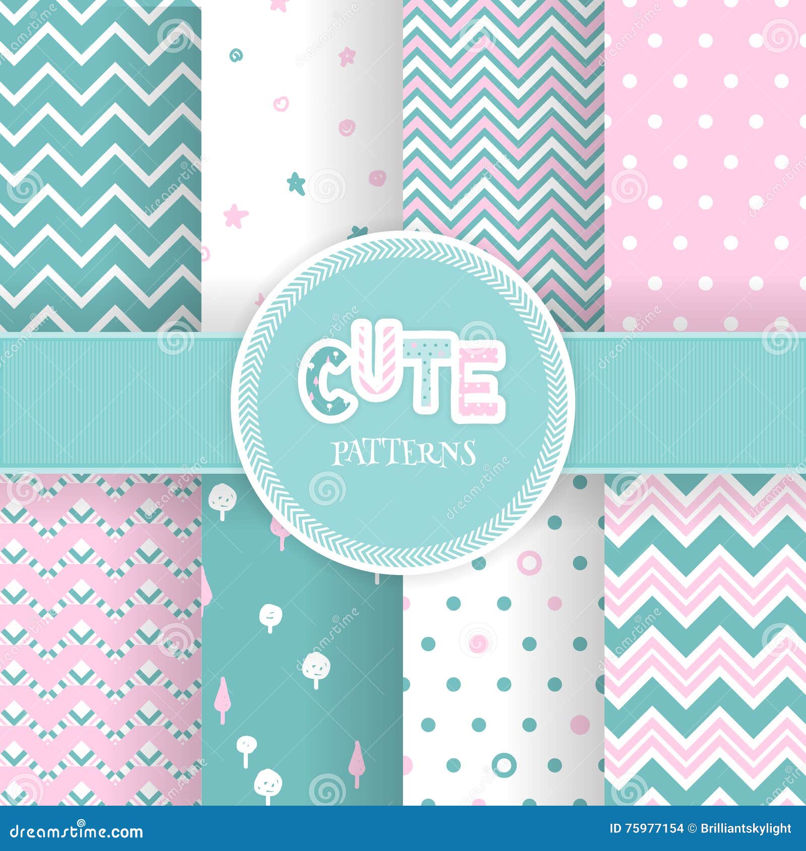 Set with Seamless Cute Geometric Patterns Stock Vector - Illustration ...