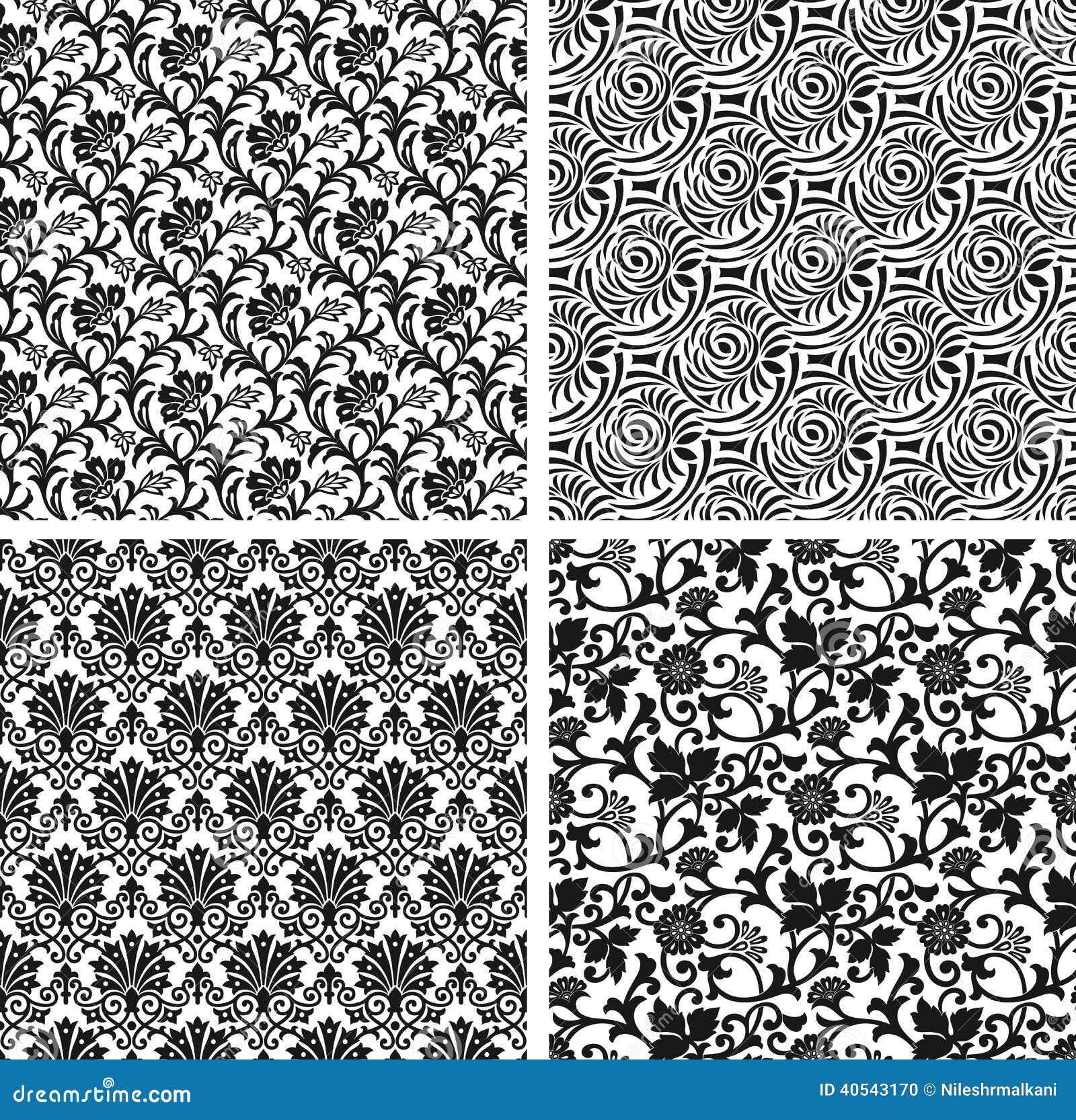 Set of Seamless Damask Patterns Stock Vector - Illustration of flourish ...