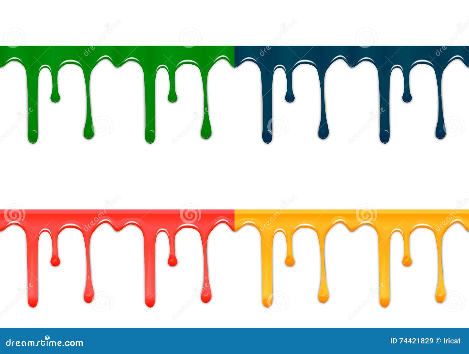 Set of Seamless Drips of Paint of Different Colors, on White Background ...