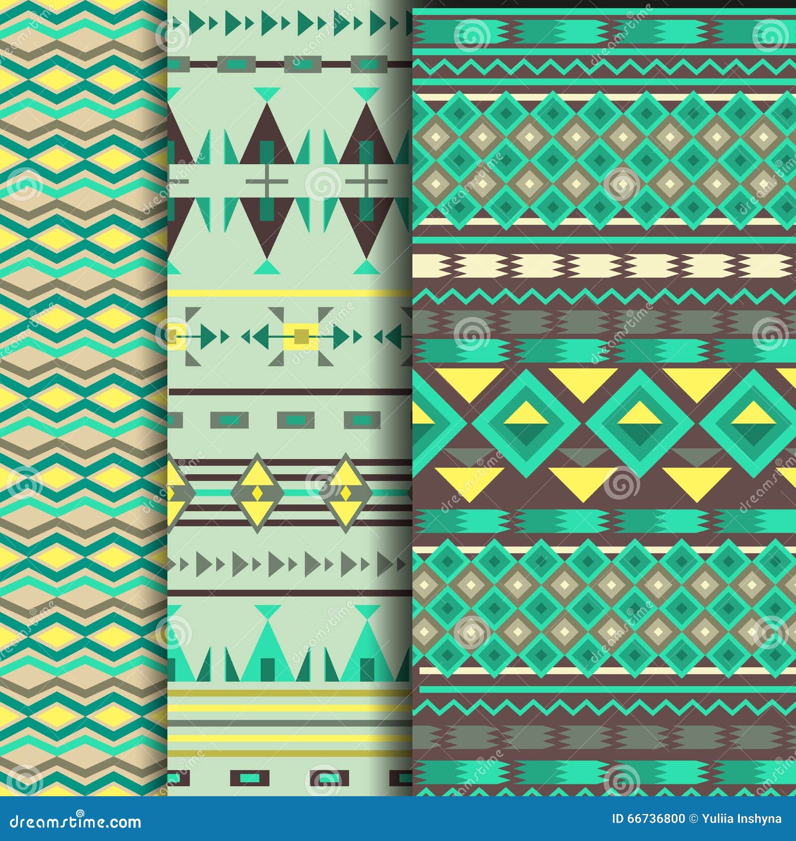 Set of Seamless Ethnic Pattern in Green Stock Vector - Illustration of ...