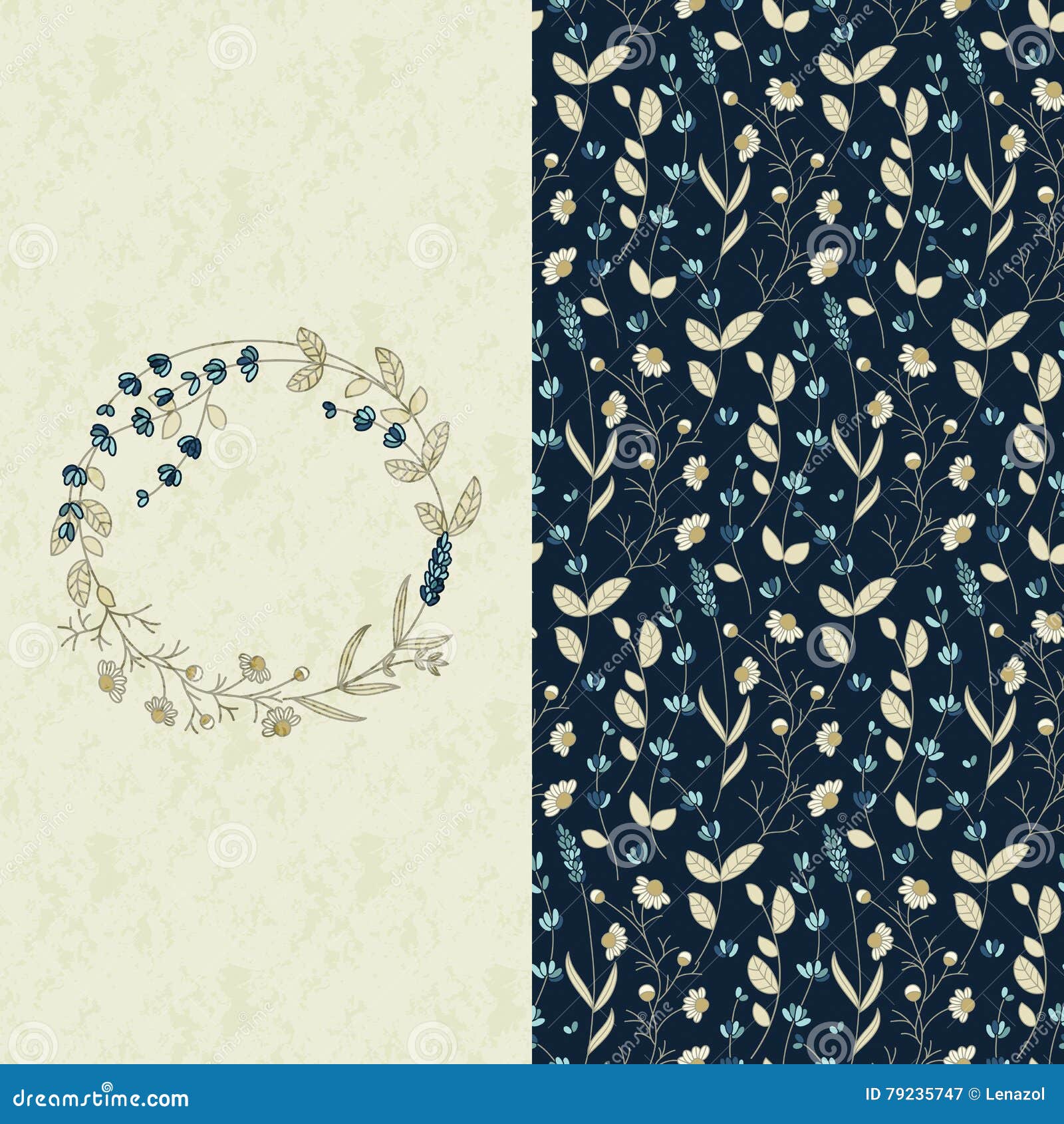 Set with Seamless Field Flower Pattern and a Card with Circle Flower ...