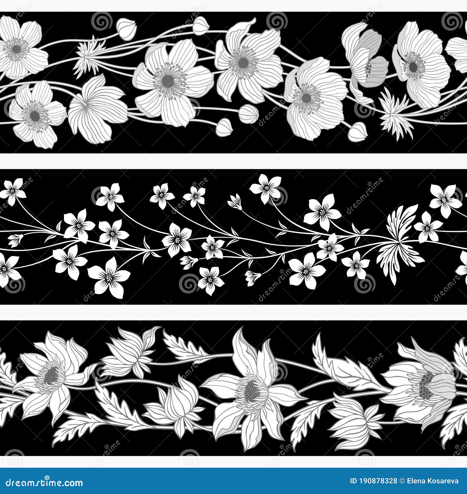Set of Seamless Floral Borders Stock Vector - Illustration of botanical ...