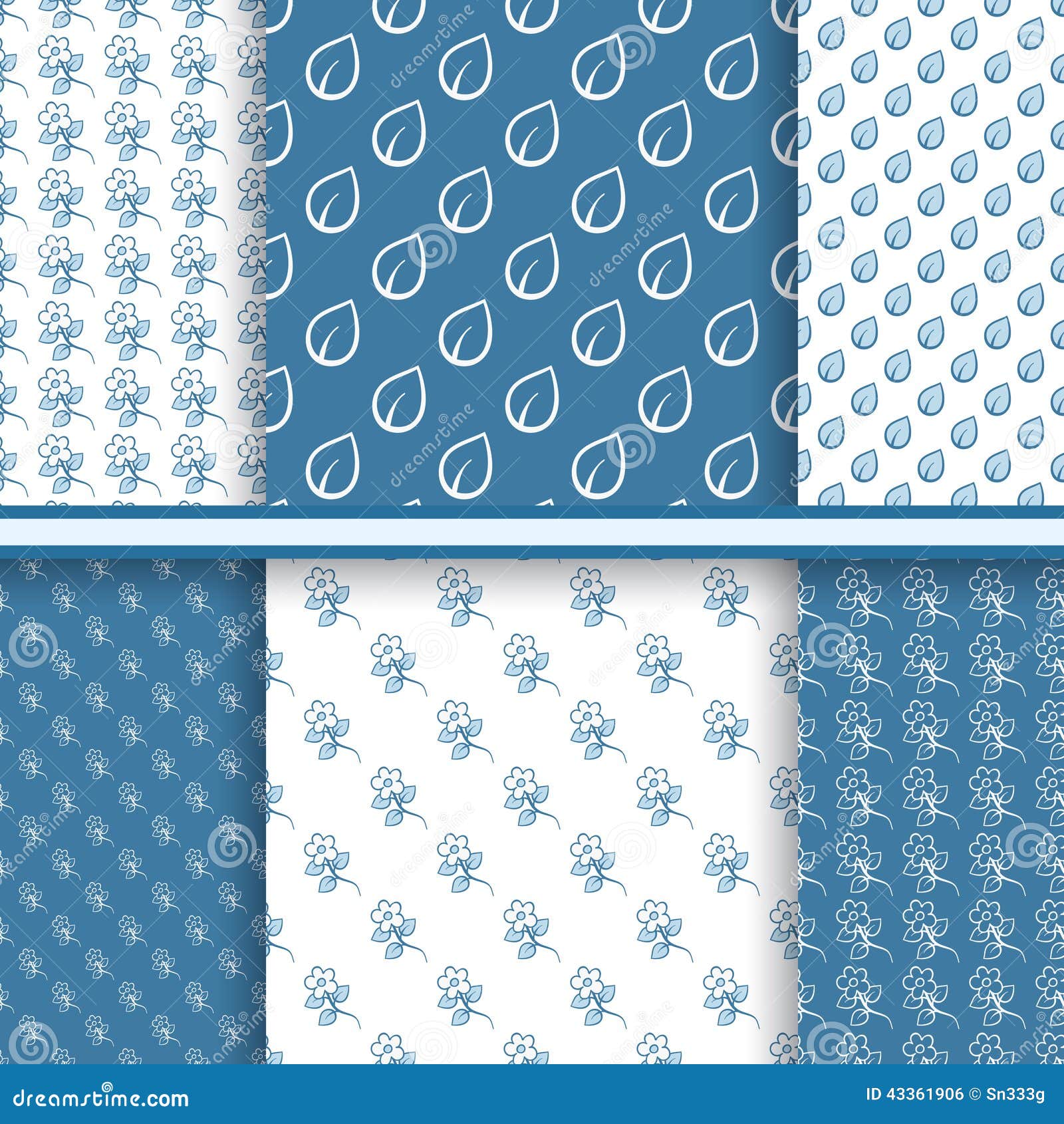 Set of Seamless Floral Patterns in Blue Colors Stock Vector ...