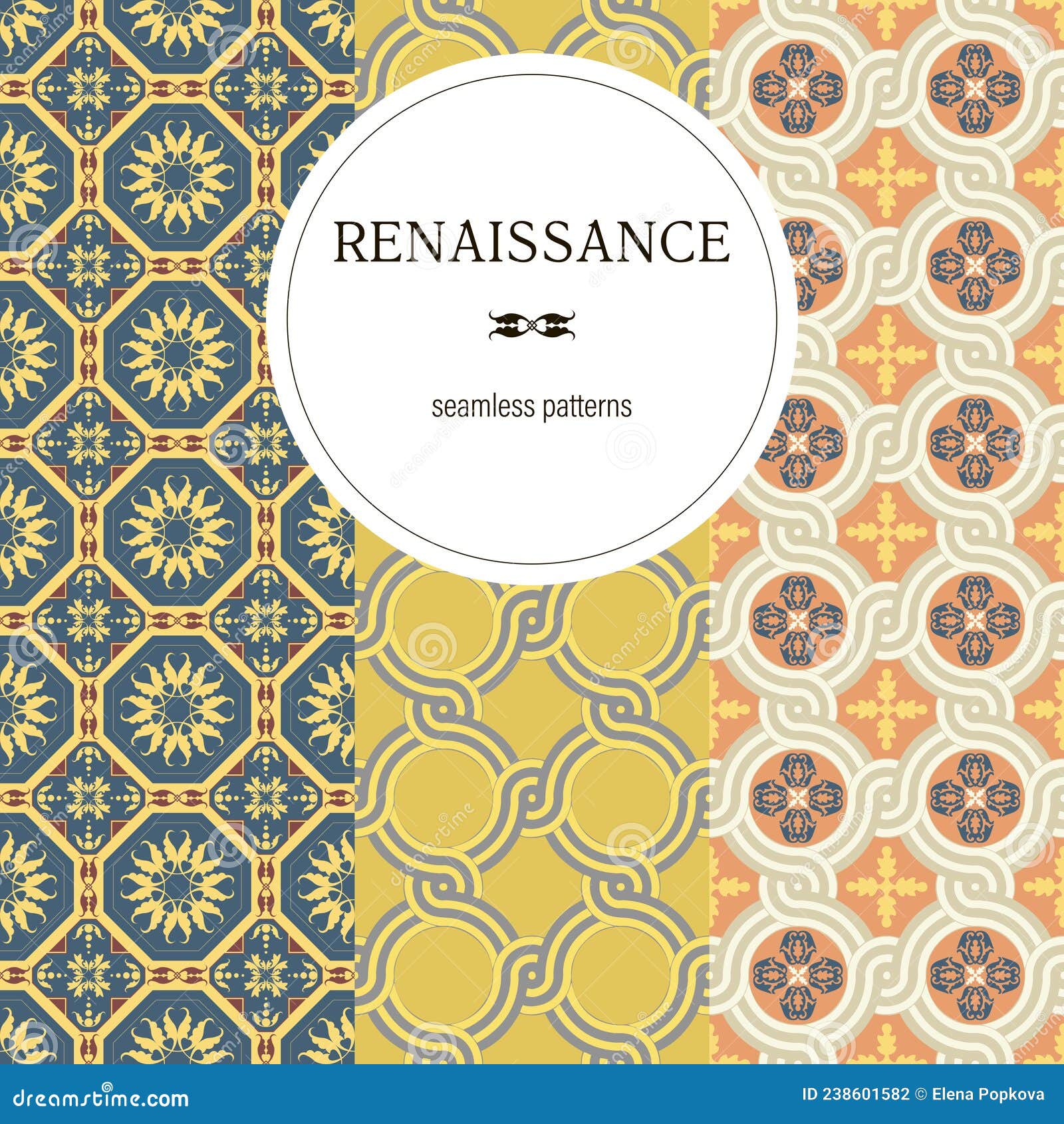 Set of Seamless Floral Renaissance Style Vector Square Patterns Stock ...