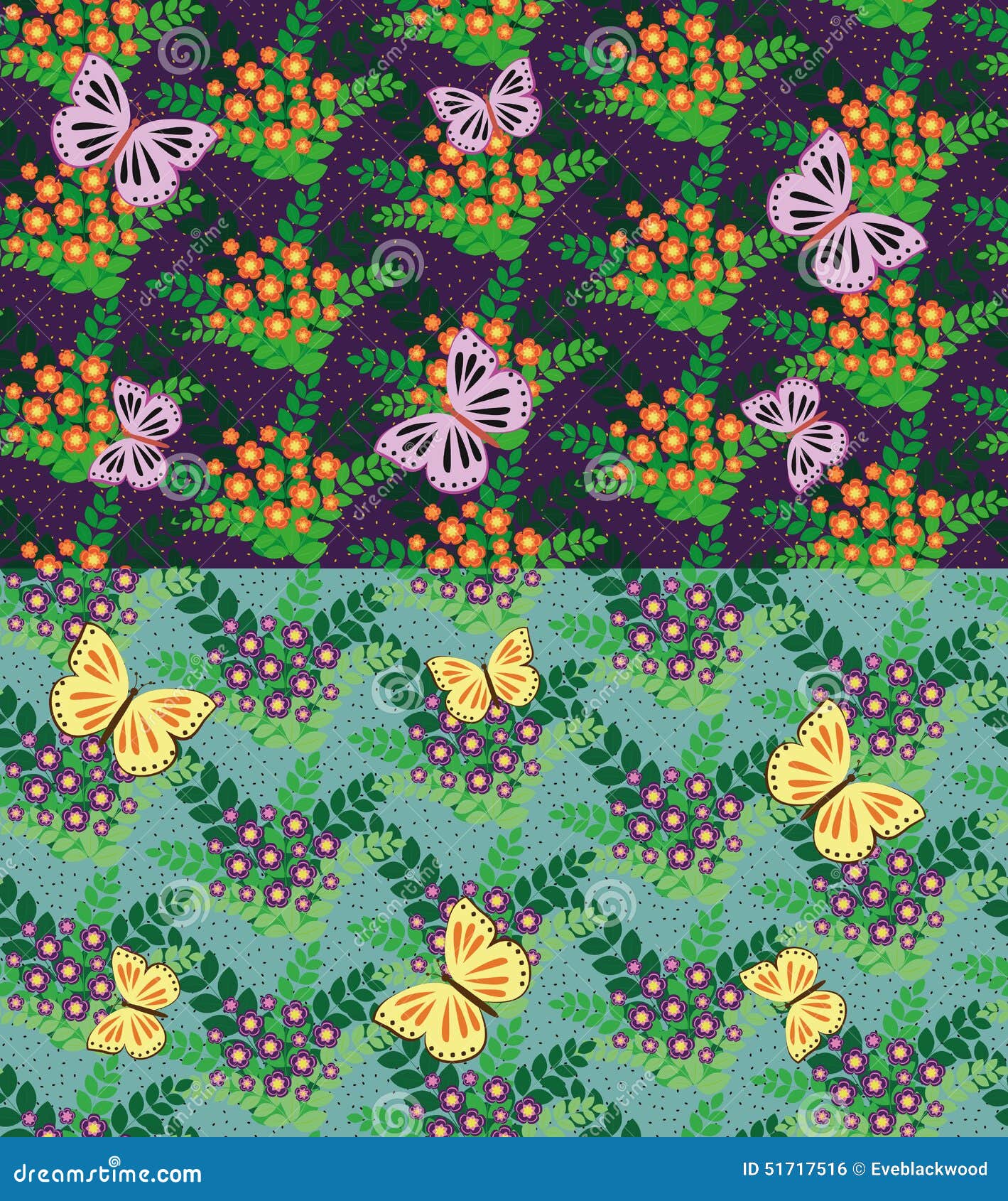 Set of Seamless Flowers and Butterflies Pattern Stock Vector ...