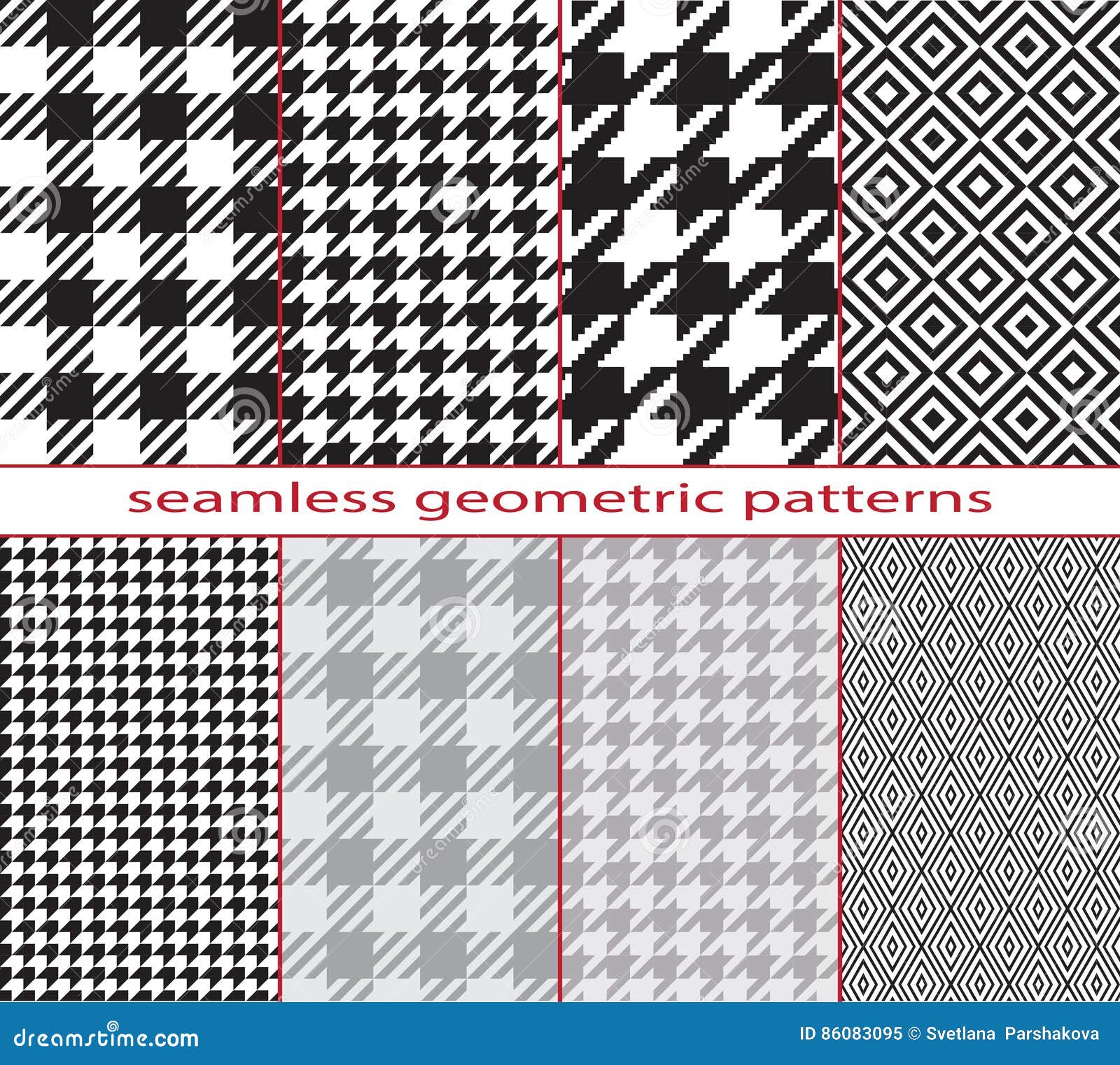 Set of Seamless Geometric Black and White Patterns, Houndstooth ...