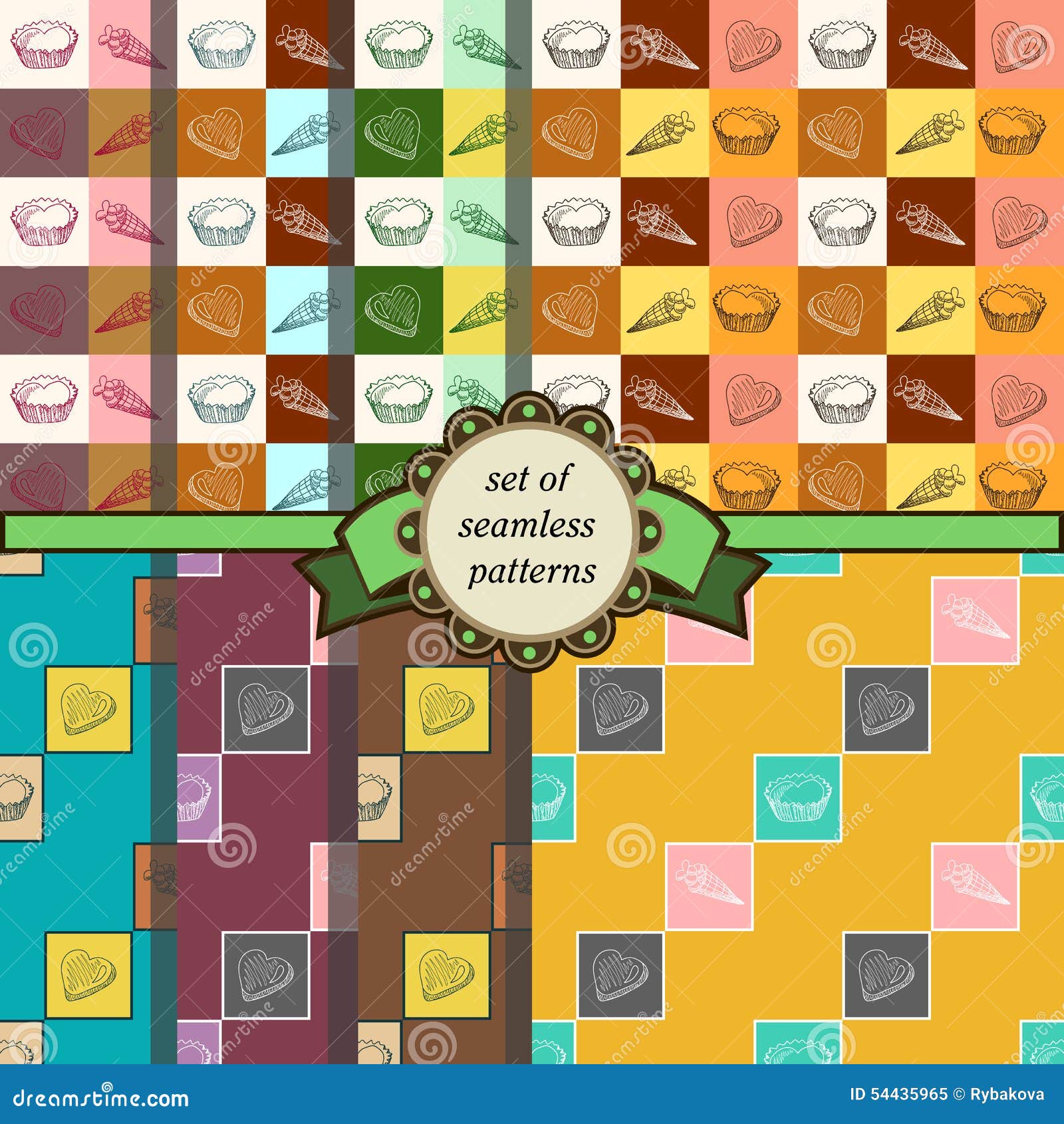 Set of Seamless Geometric Patterns with Sweets-2 Stock Vector ...