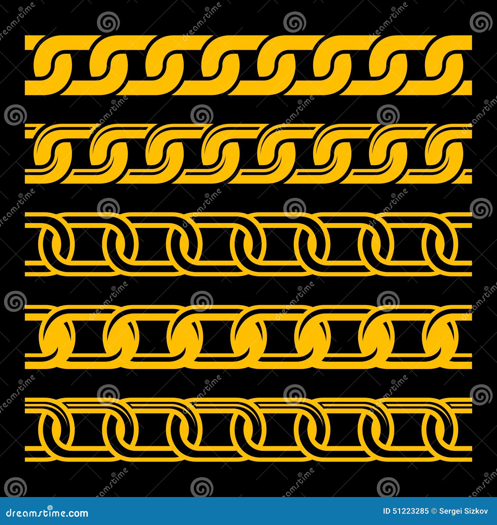 Set of Seamless Gold Chains Template Isolated on Stock Vector ...