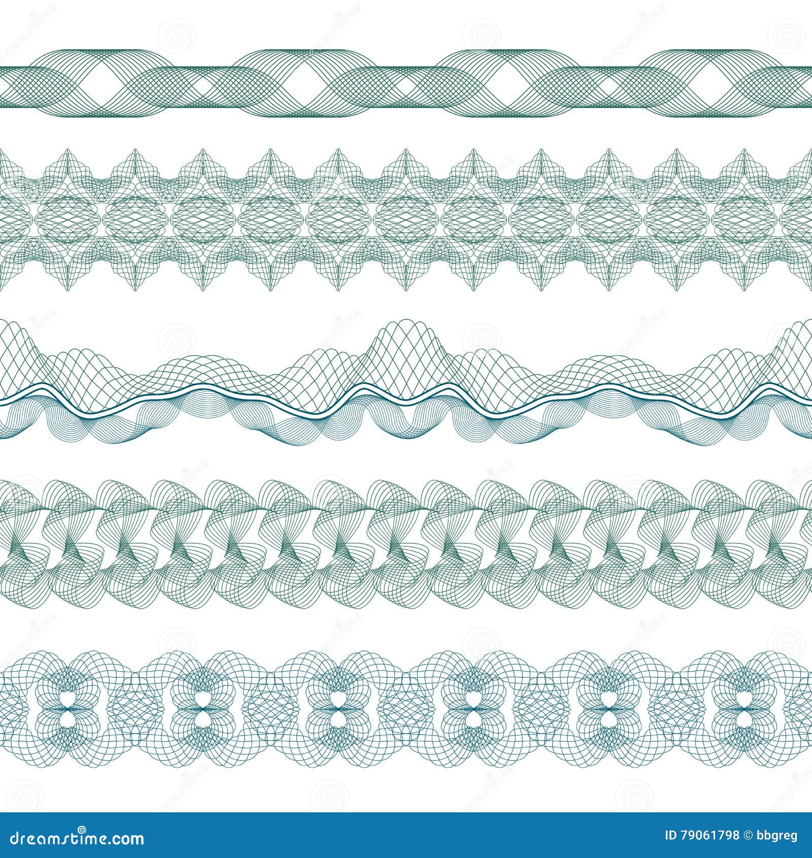 Set: 5 Seamless Guilloche Borders for Certificate or Diploma, Isolated ...