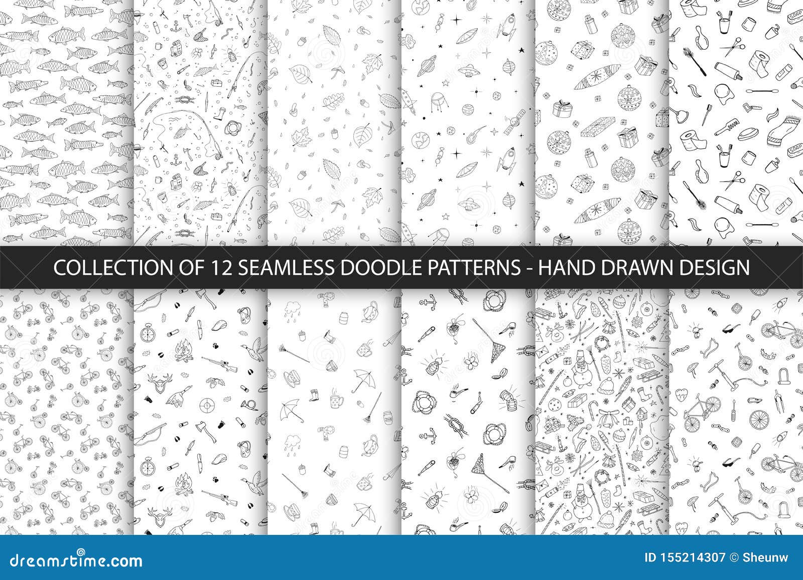 Set of Seamless Hand Drawn Patterns in Doodle Style. Creative ...